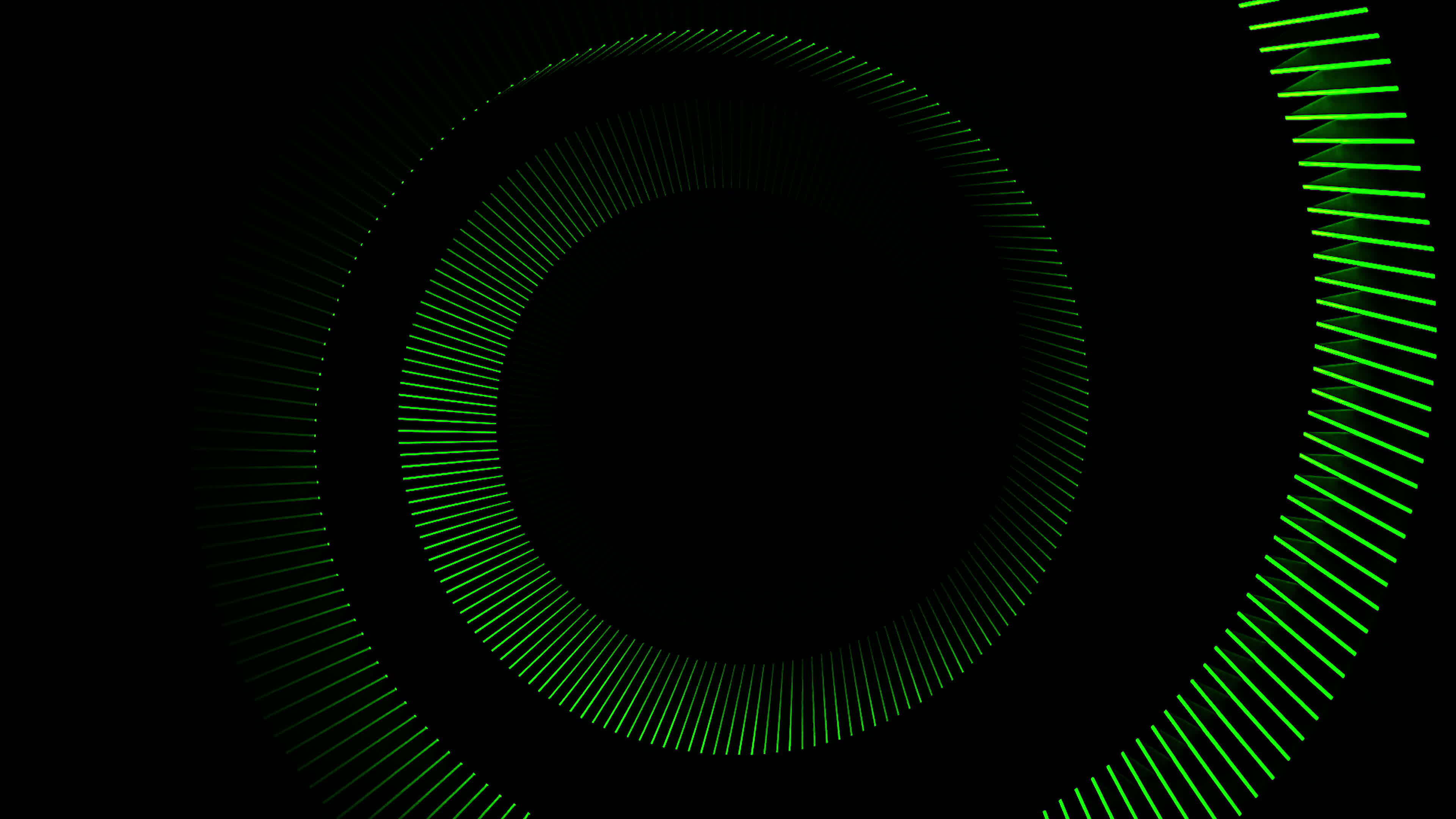 Dark background.Design.Green and white lines in animation that create ...