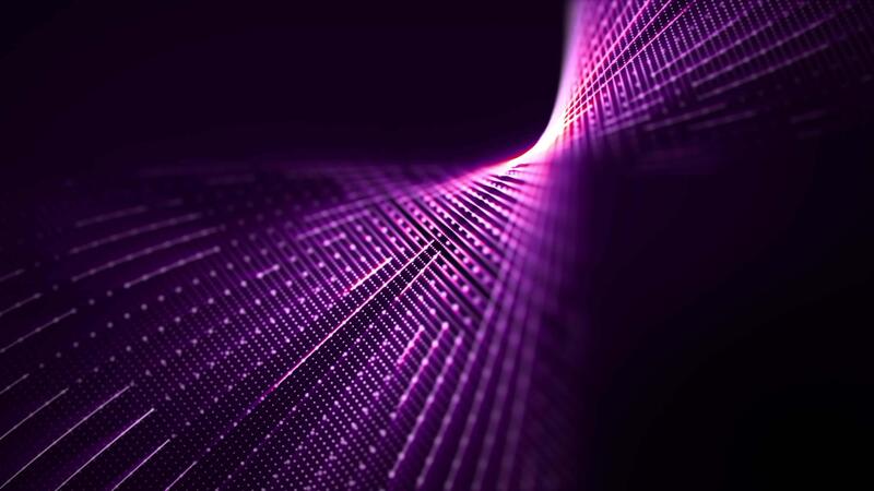 Digital code structure with glowing purple elements morphing and ...