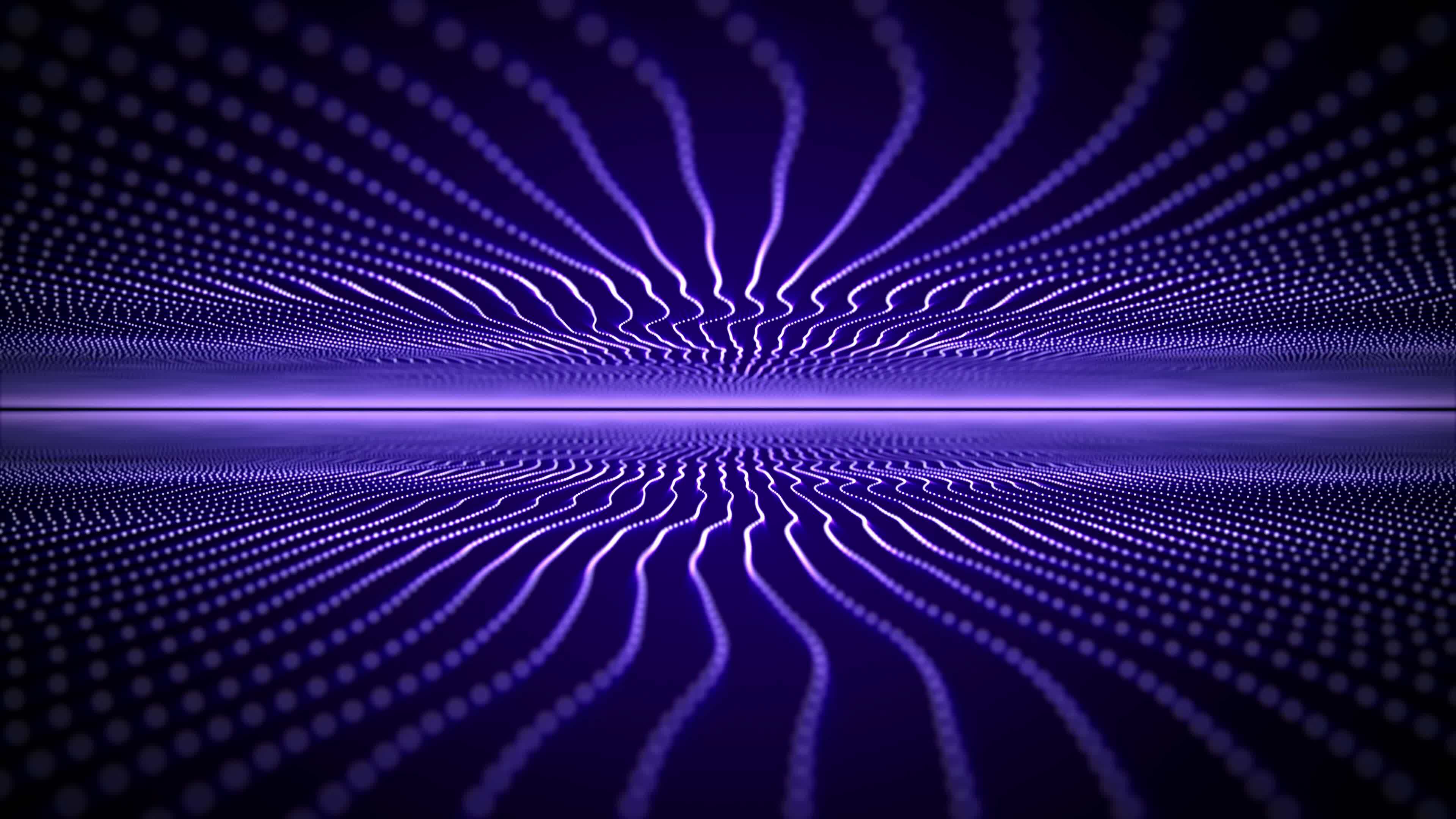 Moving Through Resonating Purple Blue Wavy Field Of Glowing Curve Lines Abstract Waveform