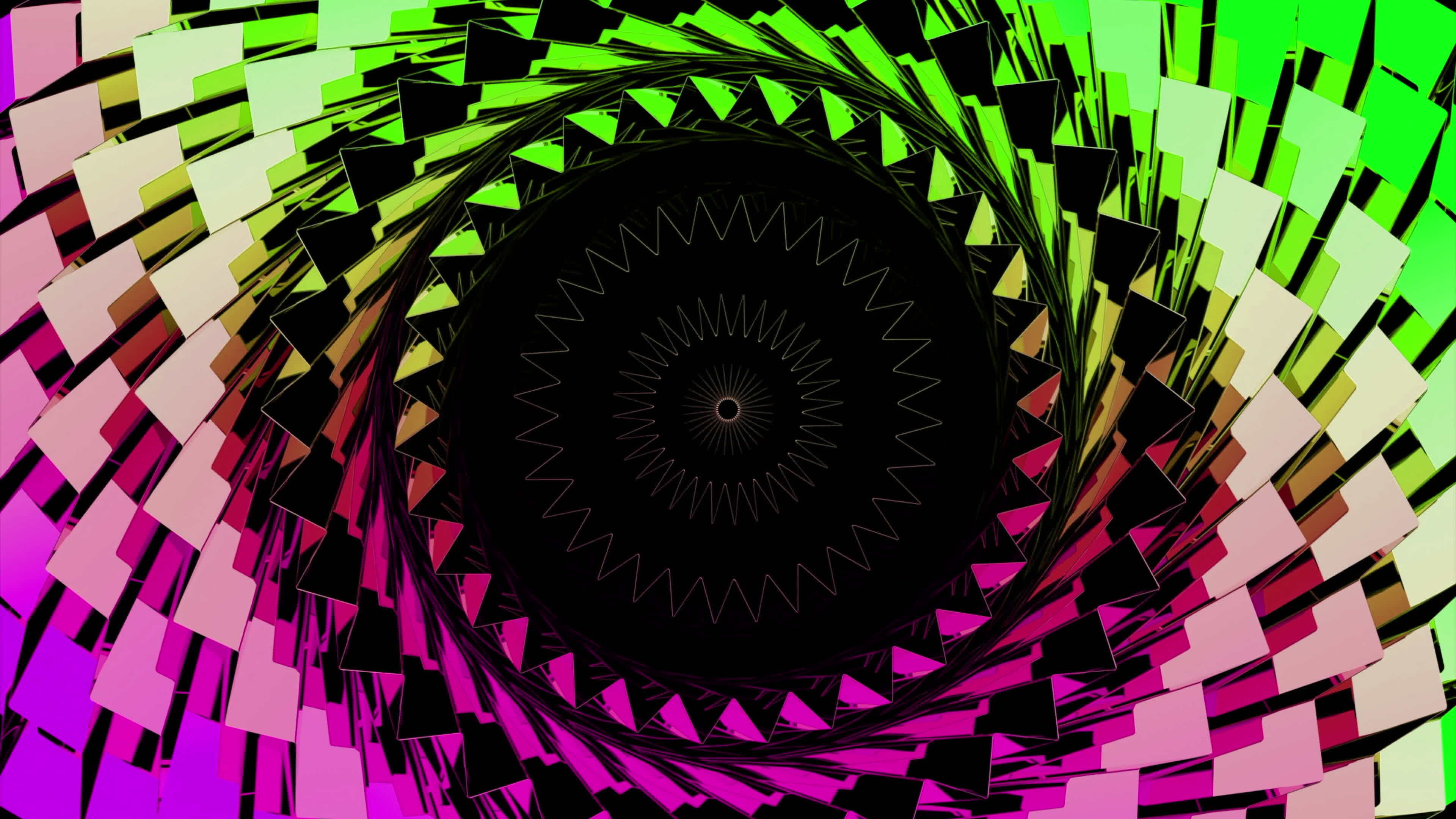 Pulsating and rotating spiral with black center. Design. Pulsating circular spiral with bright ...