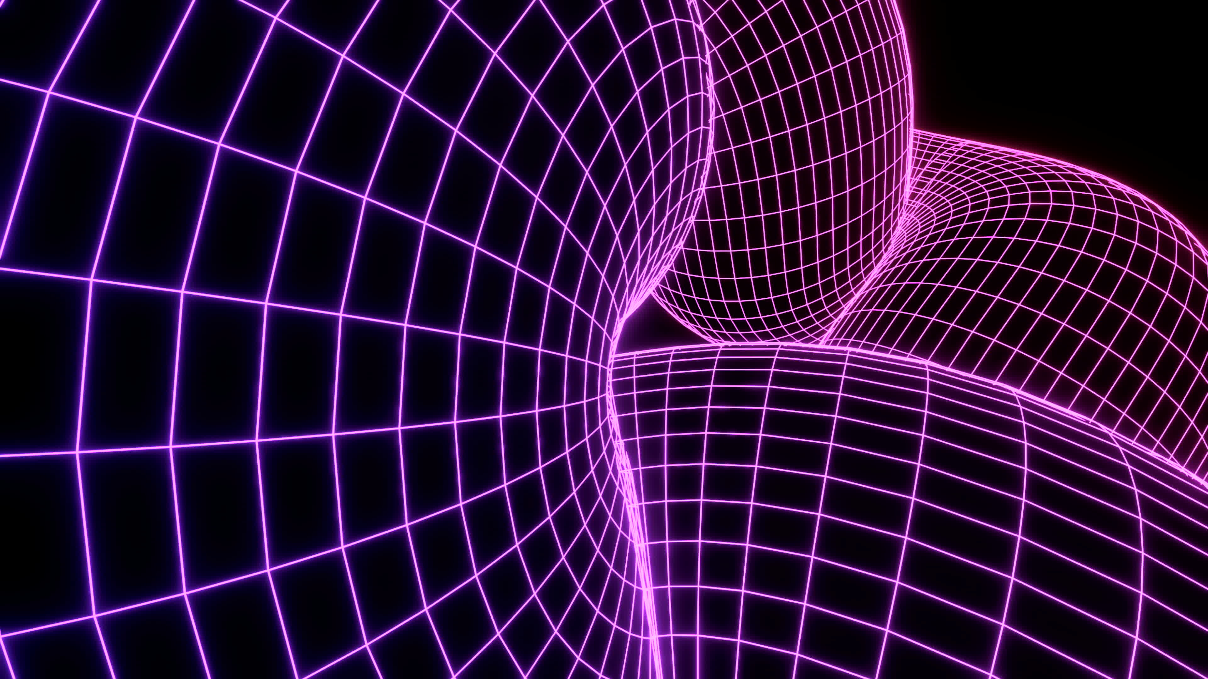 Cyber grid moves in curves. Design. Cybernetic grid in retro style moves on swirling shapes ...