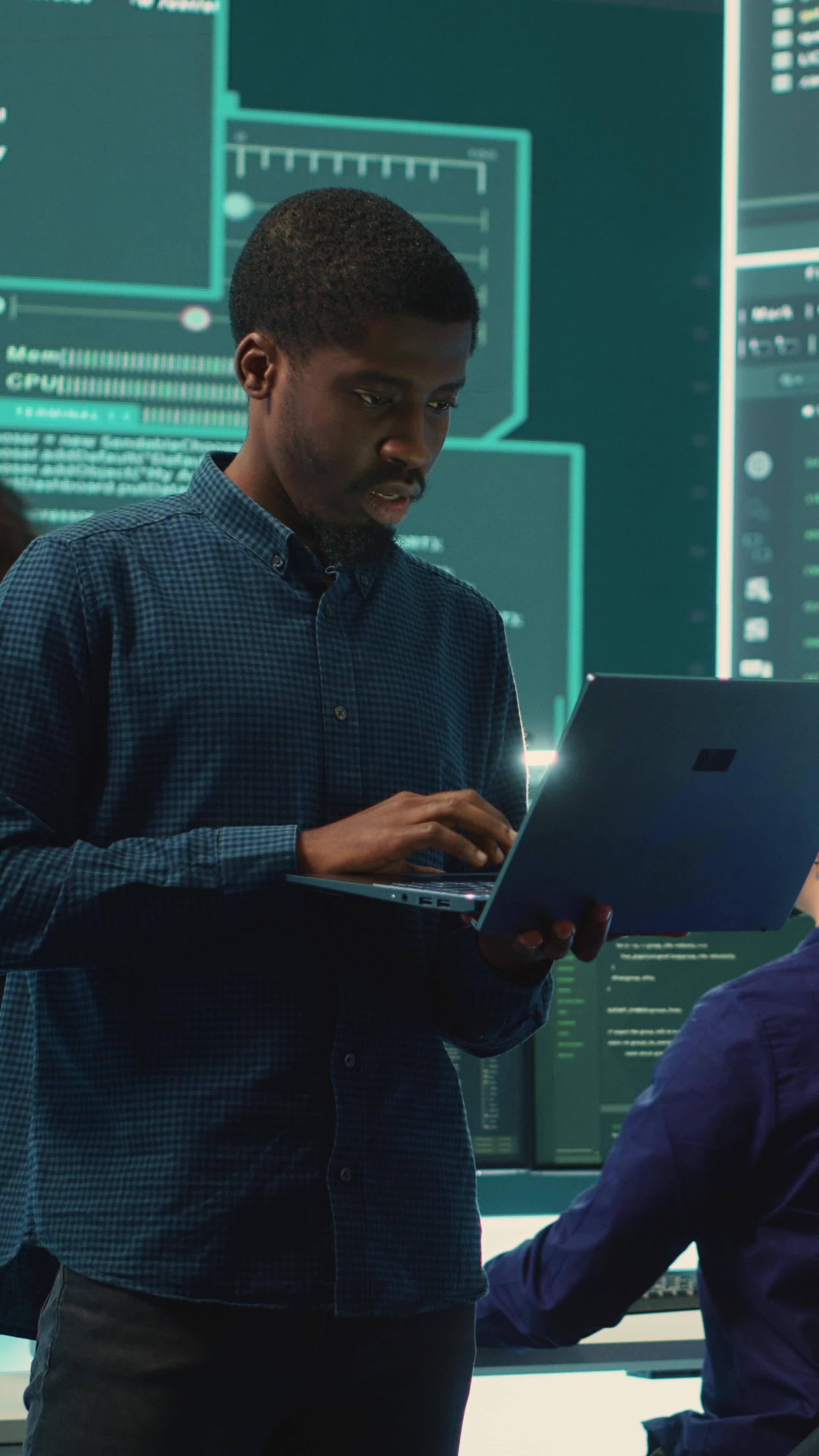 Vertical Group Of Governmental Hackers Analyzing Digital Threats On Pc Networks Using A Big