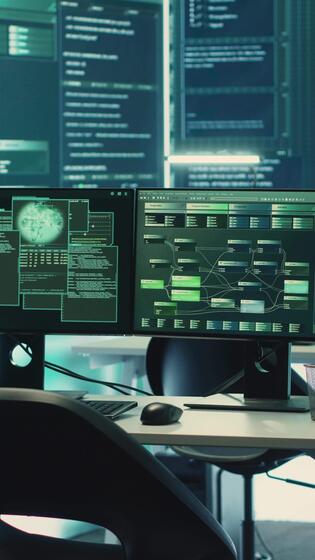 Vertical Advanced Cyber Surveillance Room With No Personnel Present