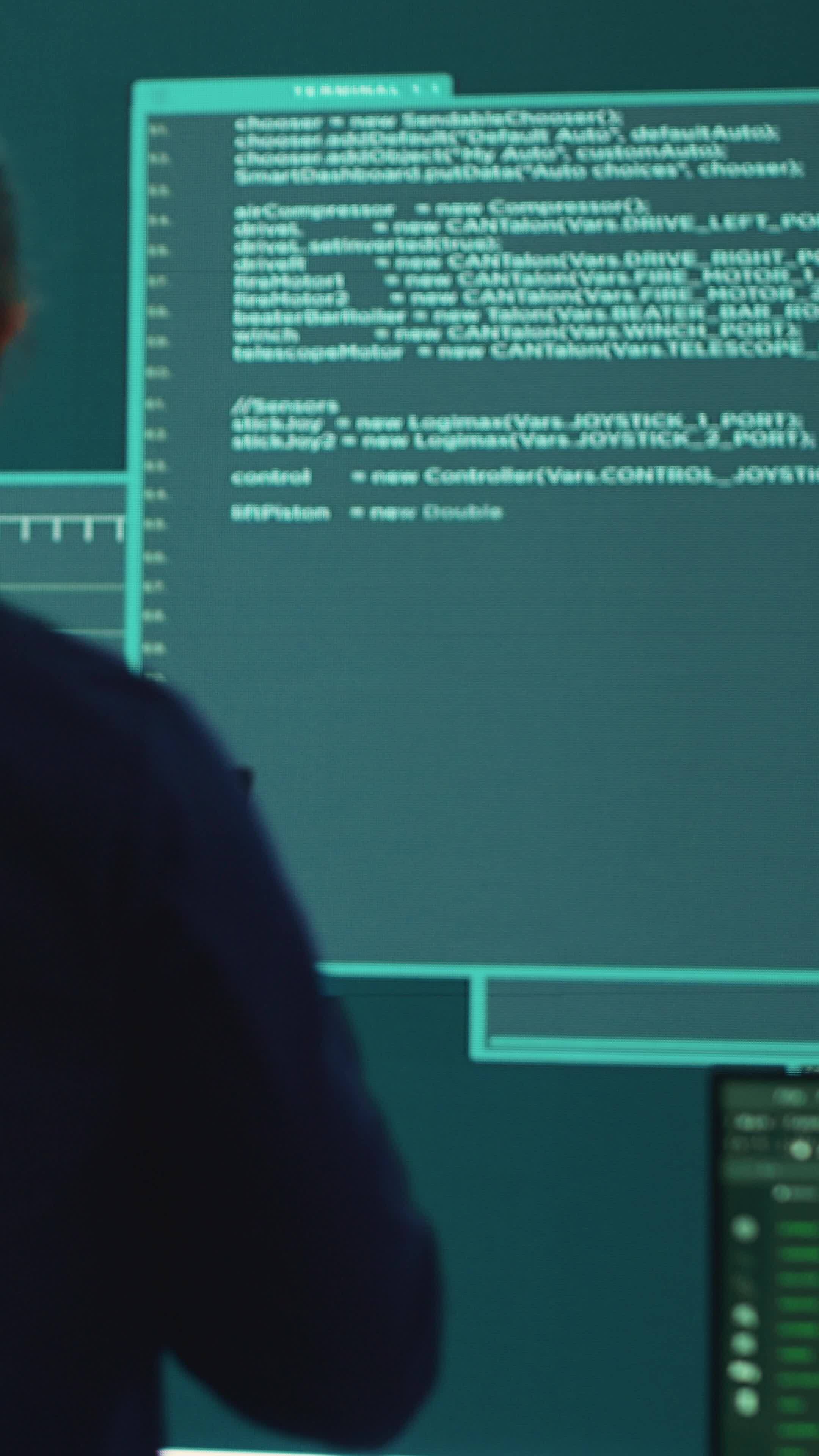 Vertical Governmental hackers at work planning advanced cyber attacks on servers infrastructure ...
