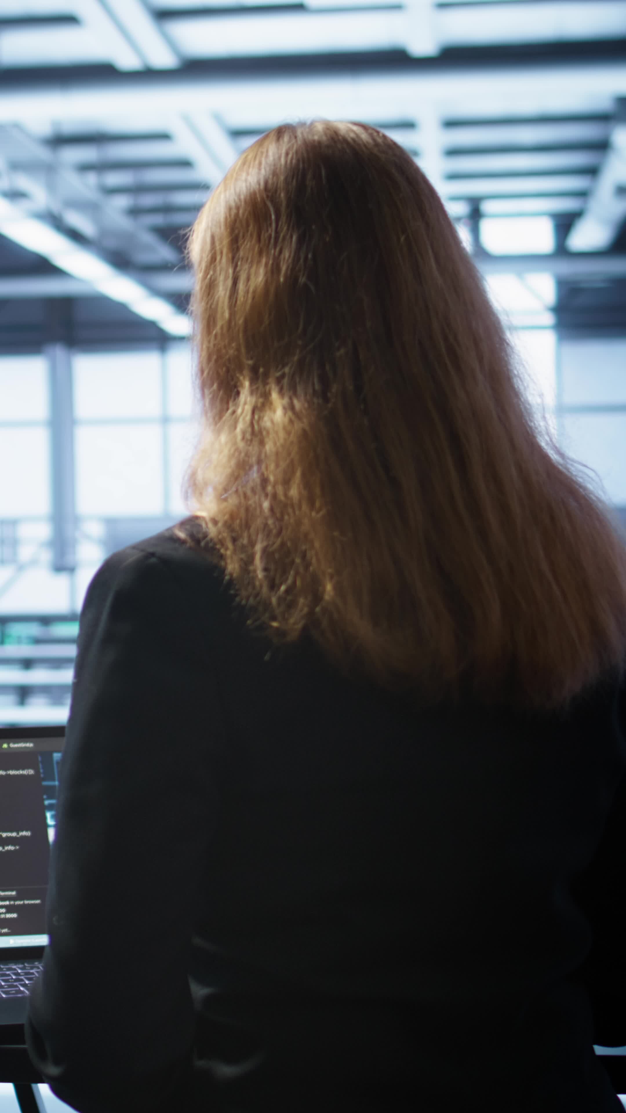 Vertical Person In Data Center Works With Artificial Intelligence