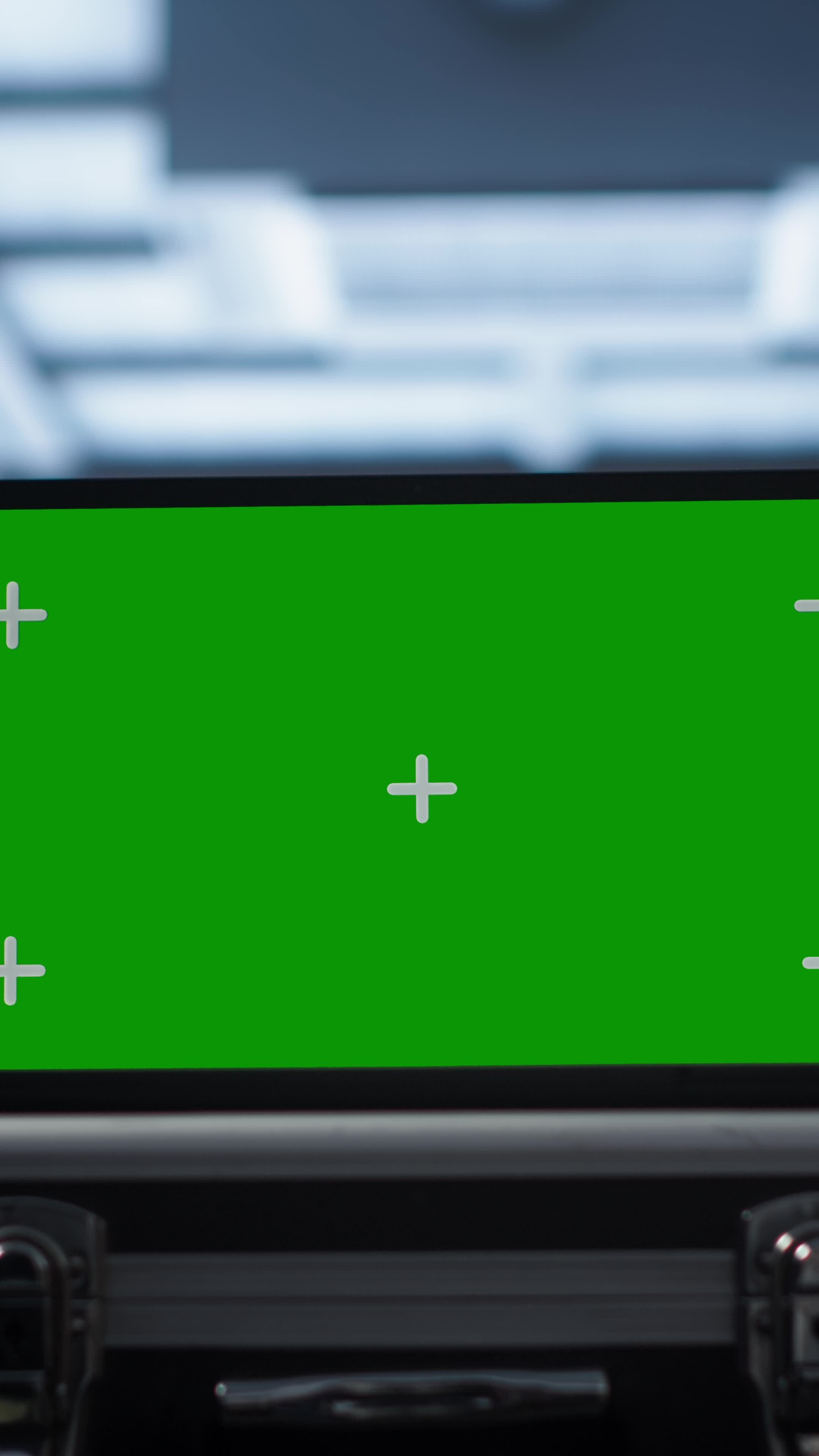 Vertical Green Screen Laptop Used By Engineers Monitoring Server Room Doing Checkup Focus On