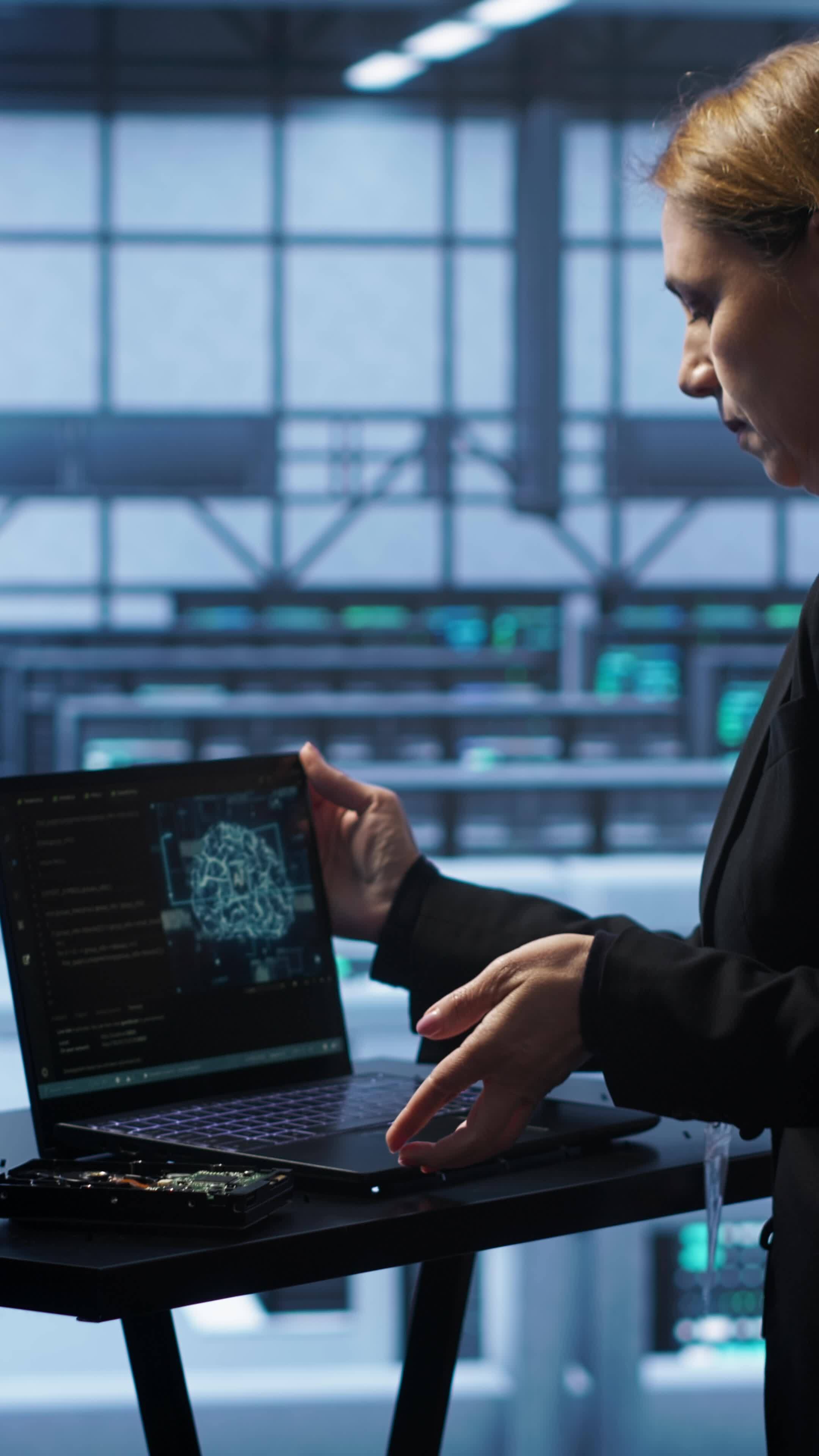 Vertical Admin In Data Center Works With Artificial Intelligence Computerized Model Simulating