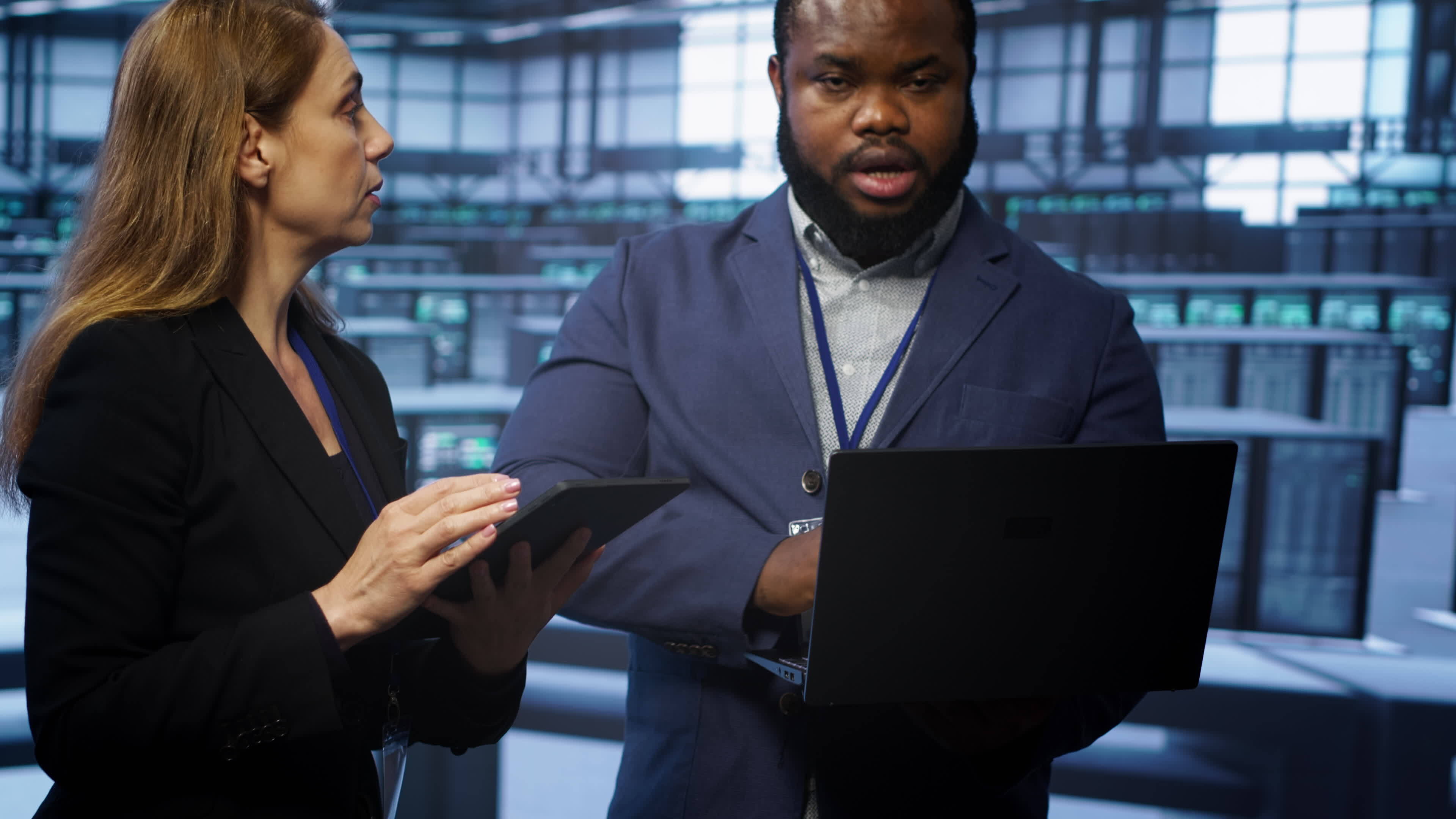 Teamworking Technicians Managing Data Center With Advanced Technology