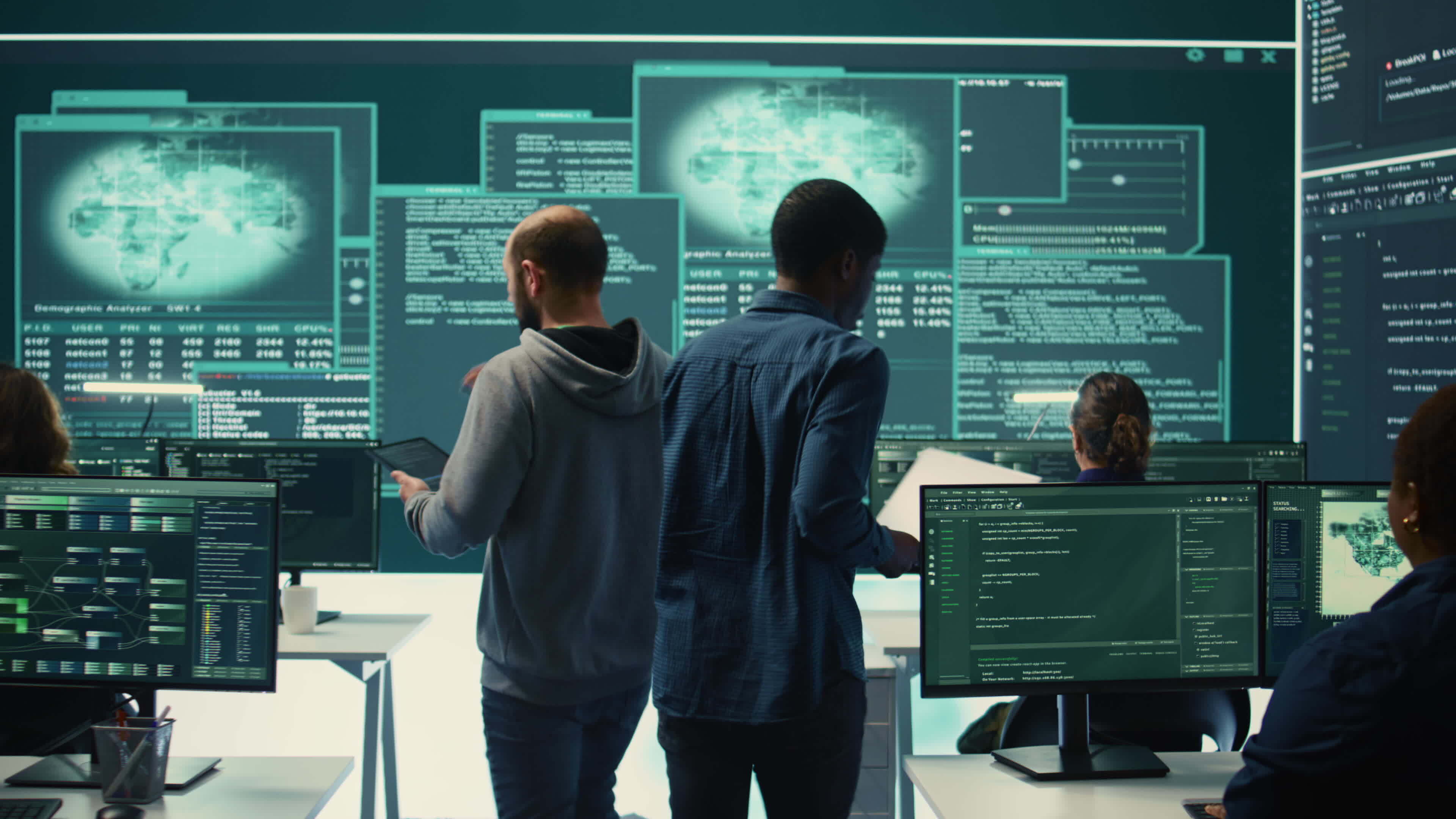 Cyber Investigation Team Working In A Governmental Hacking Room