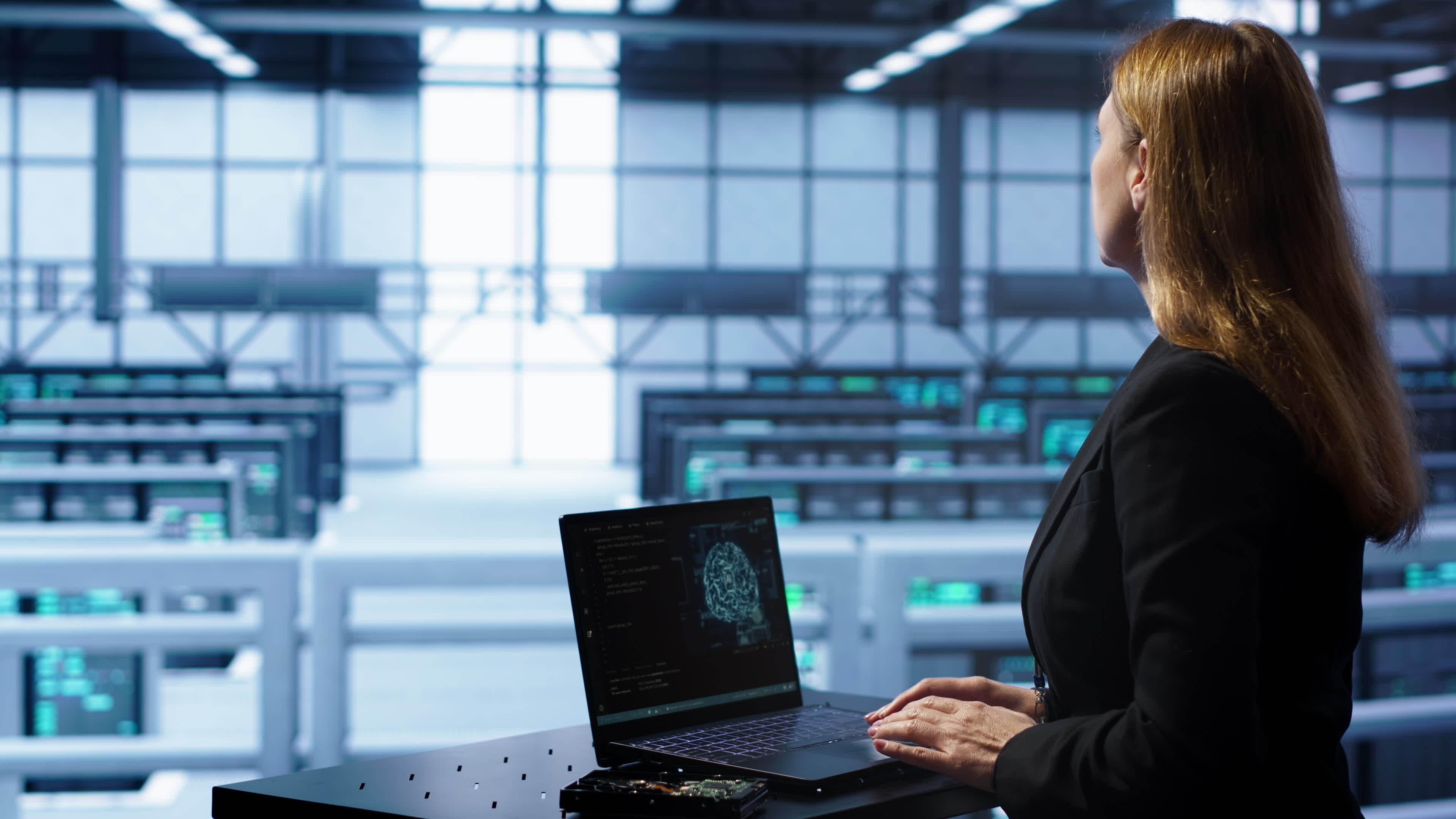 Engineer In Data Center Using Artificial Intelligence Computing Simulating Human Brain Thought