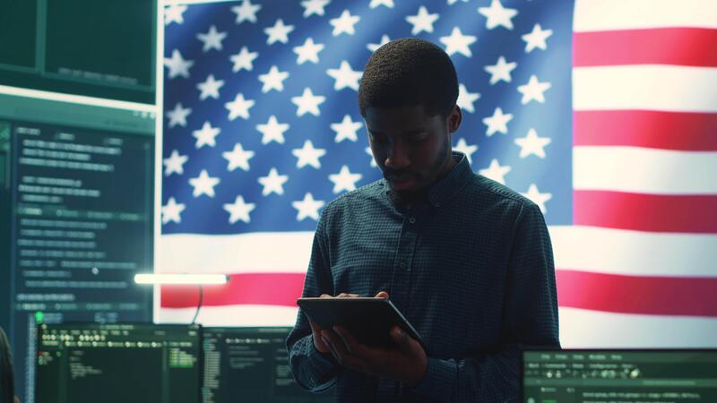 Cybersecurity Expert Working In A Governmental Hacking Room With The