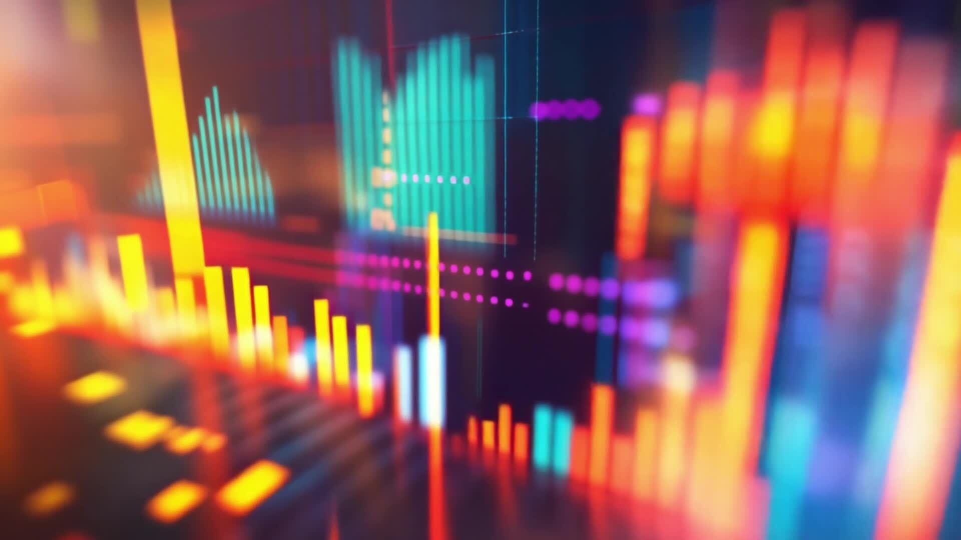 Dynamic Digital Chart With Colorful Bars And Fluctuating Data Points