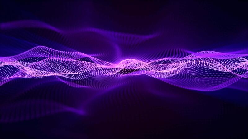 Ethereal waves of bright particles with soft purple blue glow effect. Seamless loop abstract ...