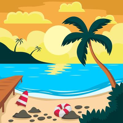 Tropical Beach Scene Vector Art, Icons, and Graphics for Free Download