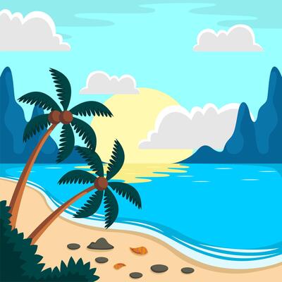 Hand Drawn Beach Scene Vector Art, Icons, and Graphics for Free Download