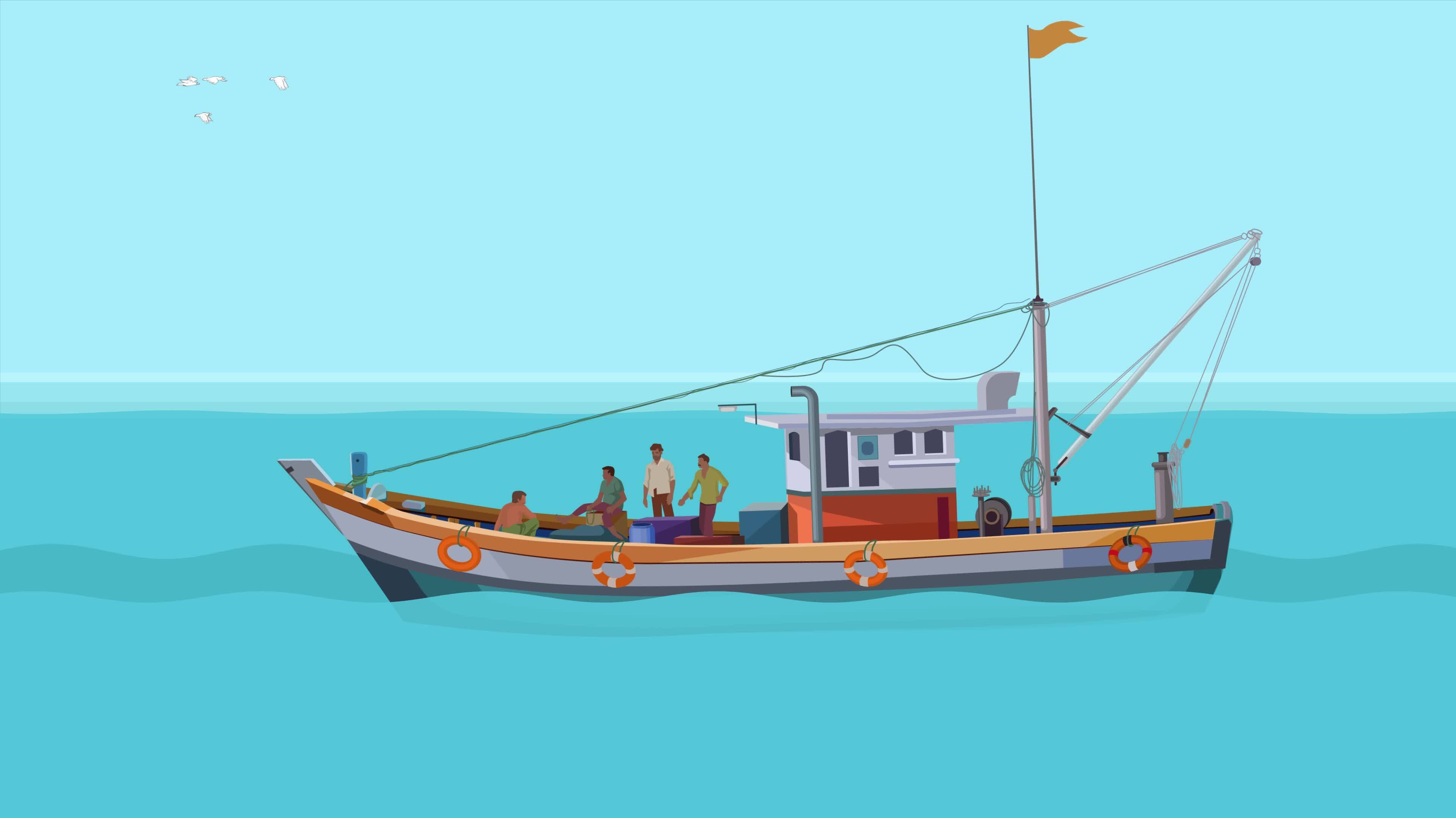 Fishing Boat Animation Stock Video Footage for Free Download