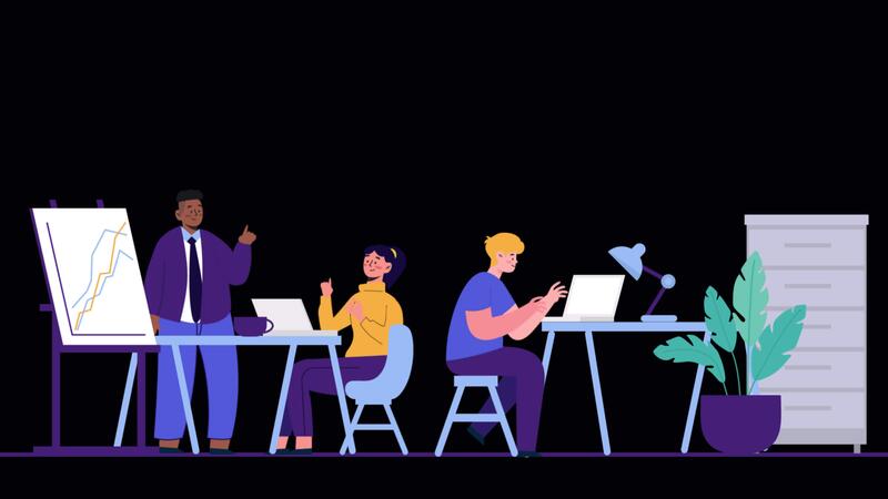 Colleagues Communicating At Workplace On Alpha Channel 2D Cartoon ...