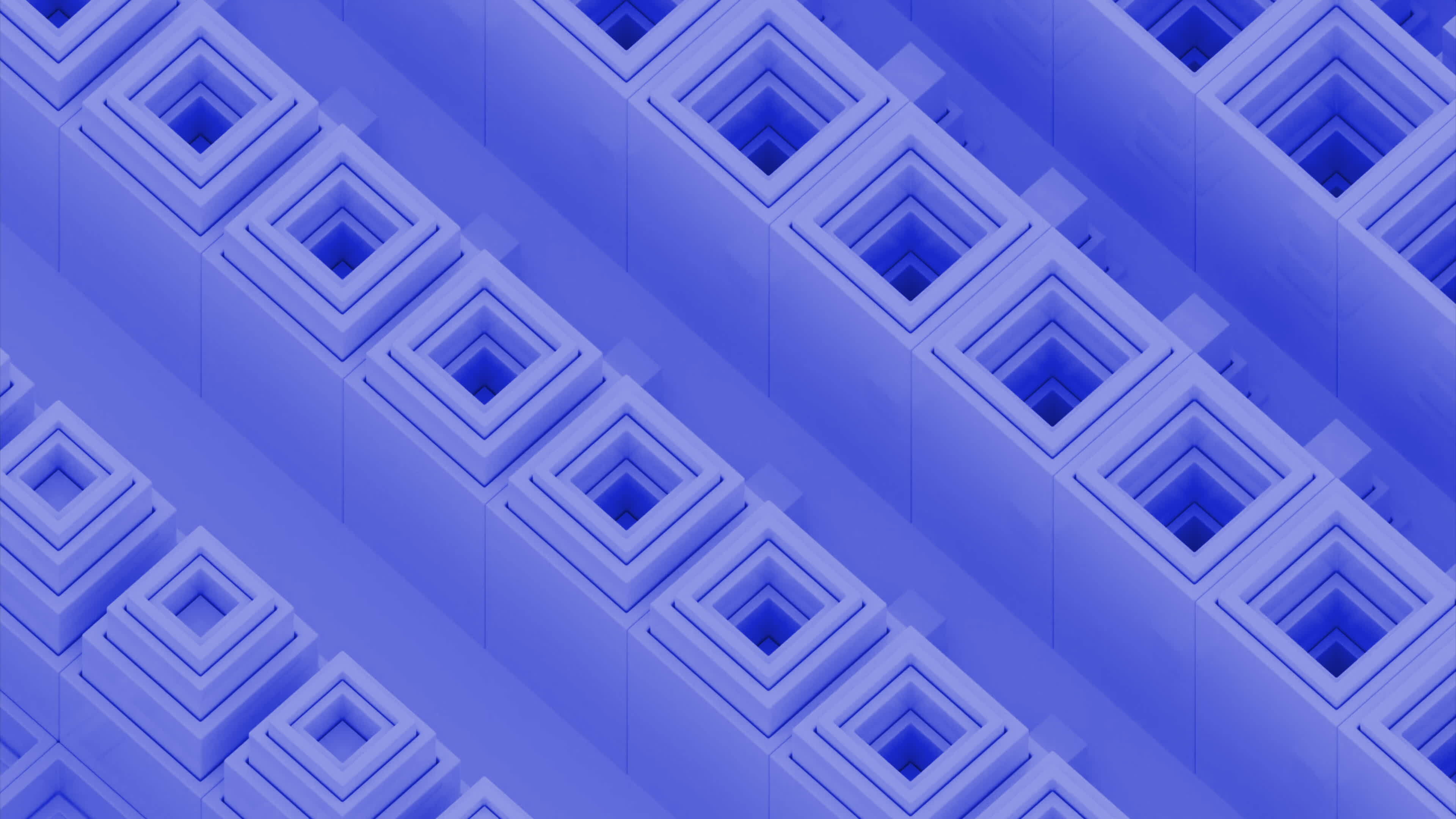 Abstract kaleidoscopic background with moving 3d squares forming pyramids. Design. Rows of up ...