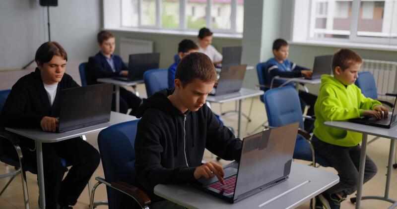 Education For Children, Teens Boys In Programming, Pupils With Laptops ...