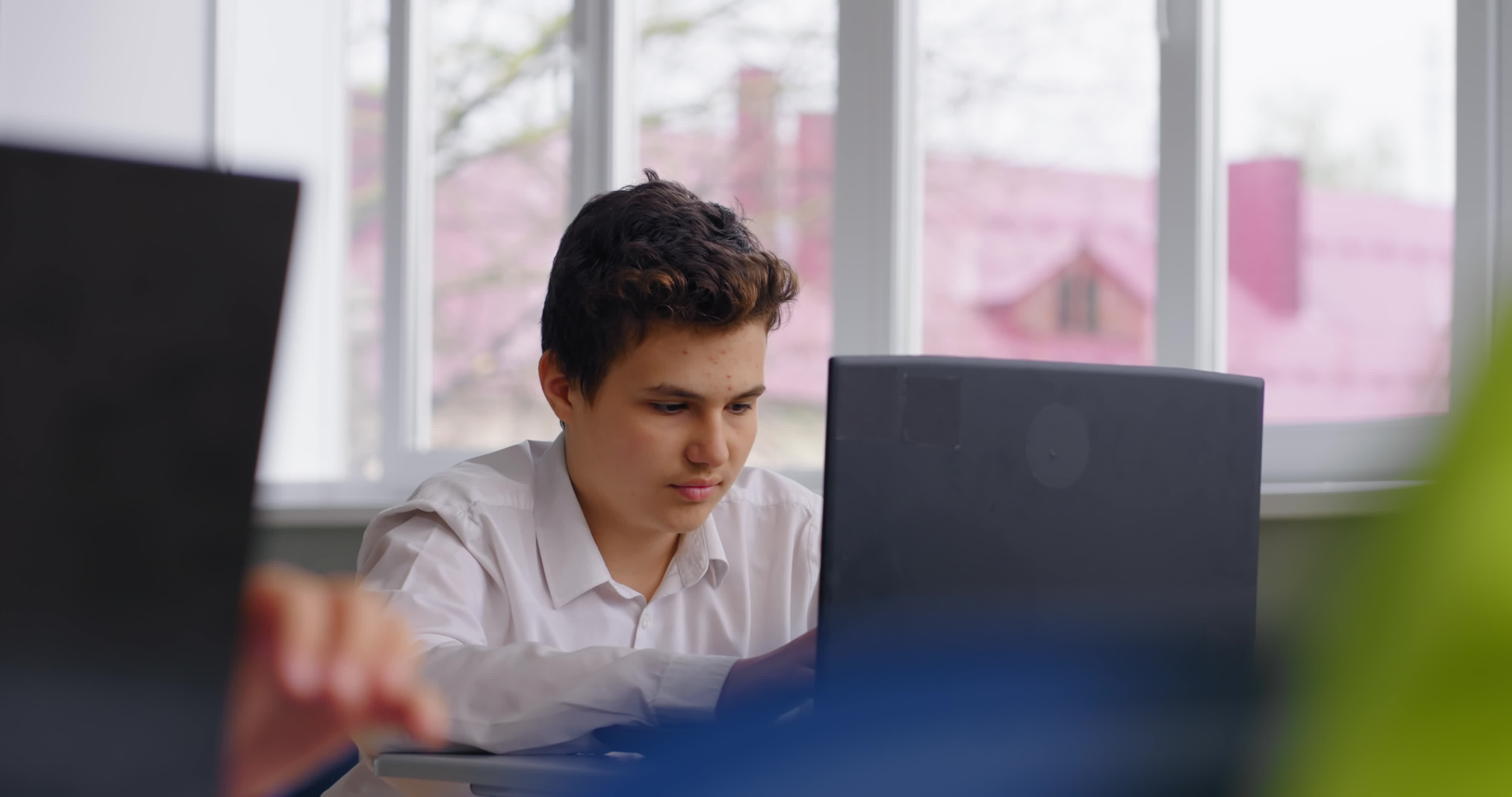 Future Programmer Studying Coding And Computer Language, Portrait Of Schoolboy In Classroom ...
