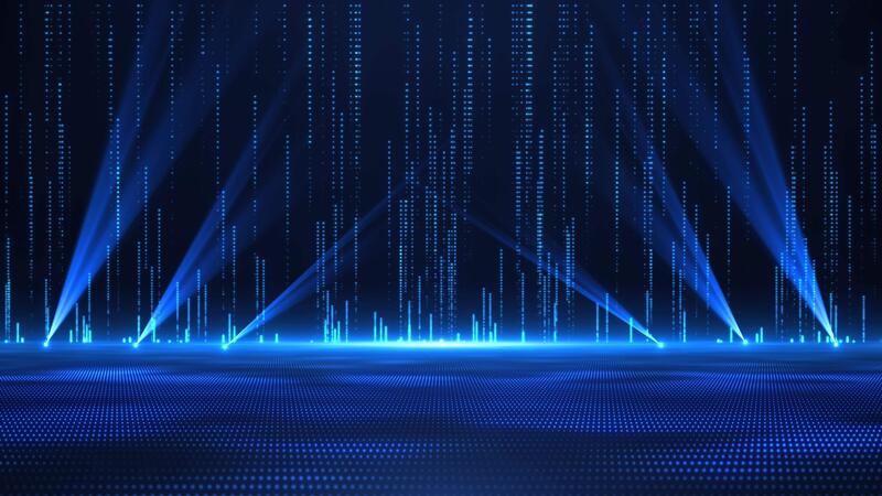 Digital mesh of particles emit light and flow of data points, big data visualization, futuristic ...