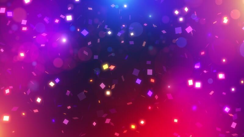 Falling multi-colored confetti particles and beautiful glowing bokeh. Colorful abstract ...