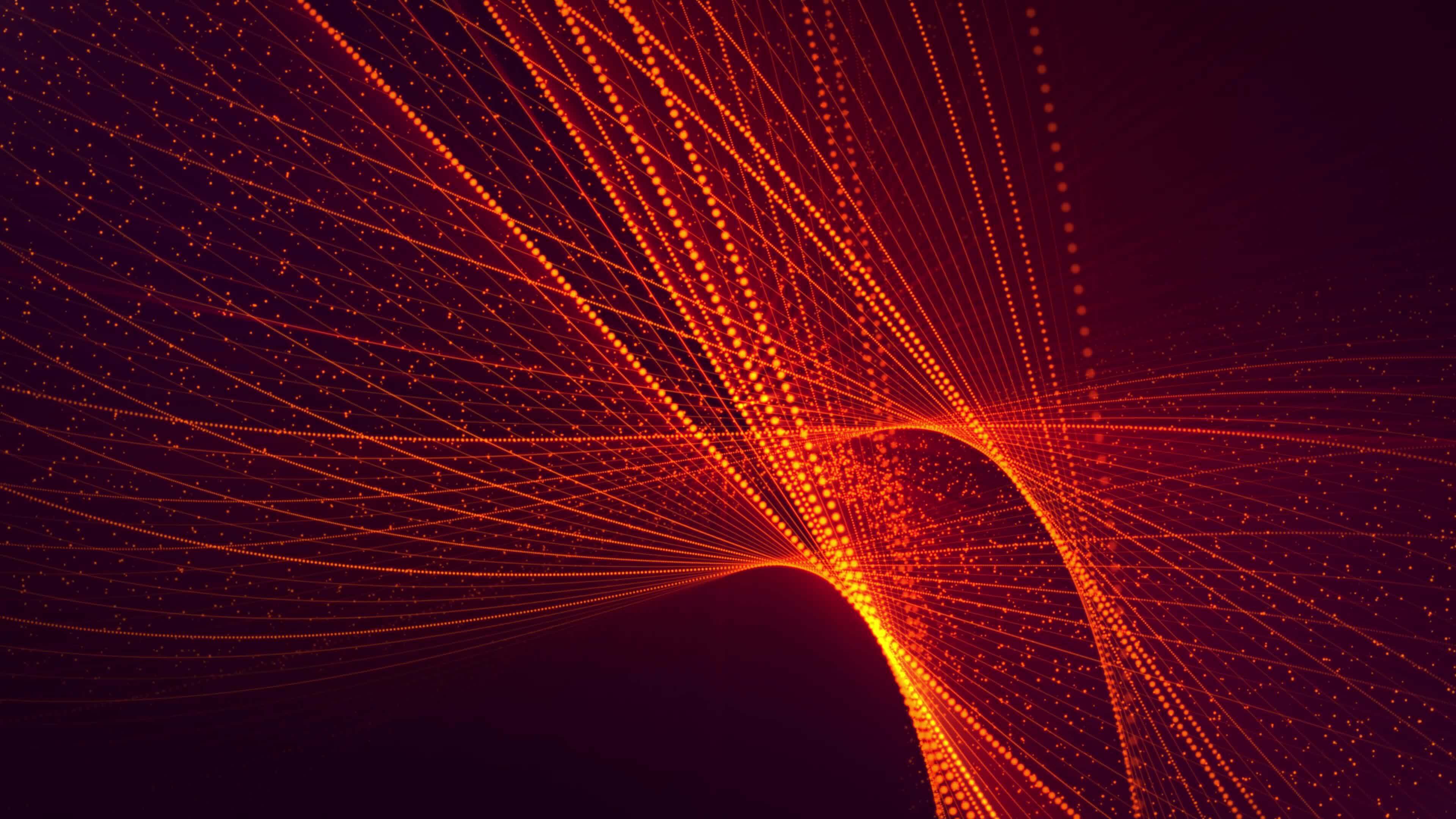 Abstract glowing red orange structure made of hi-tech lines and bright particles. Seamless VJ ...