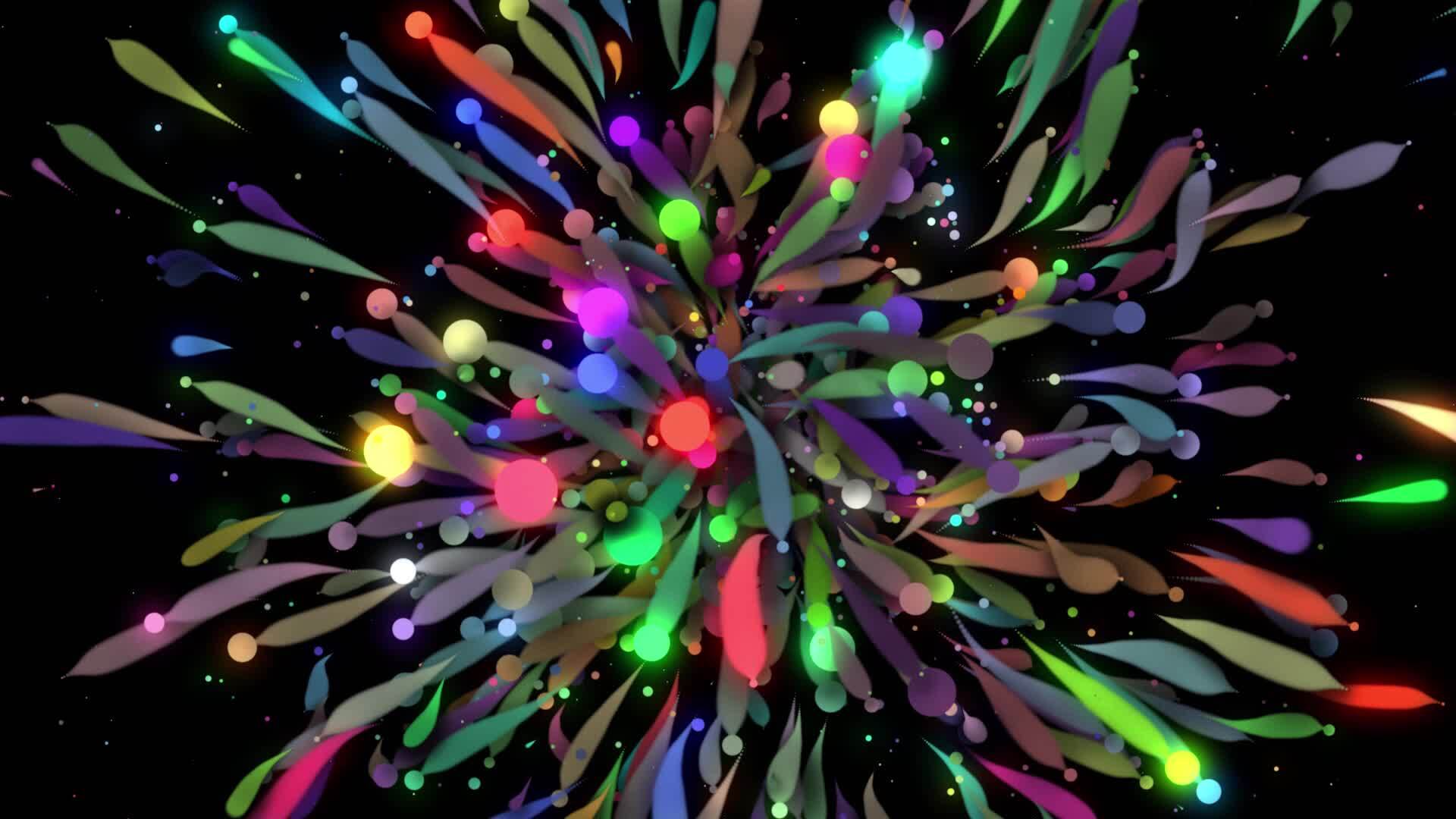 Vibrant colorful abstract background with exploding multicolored glow particles. Full HD and ...
