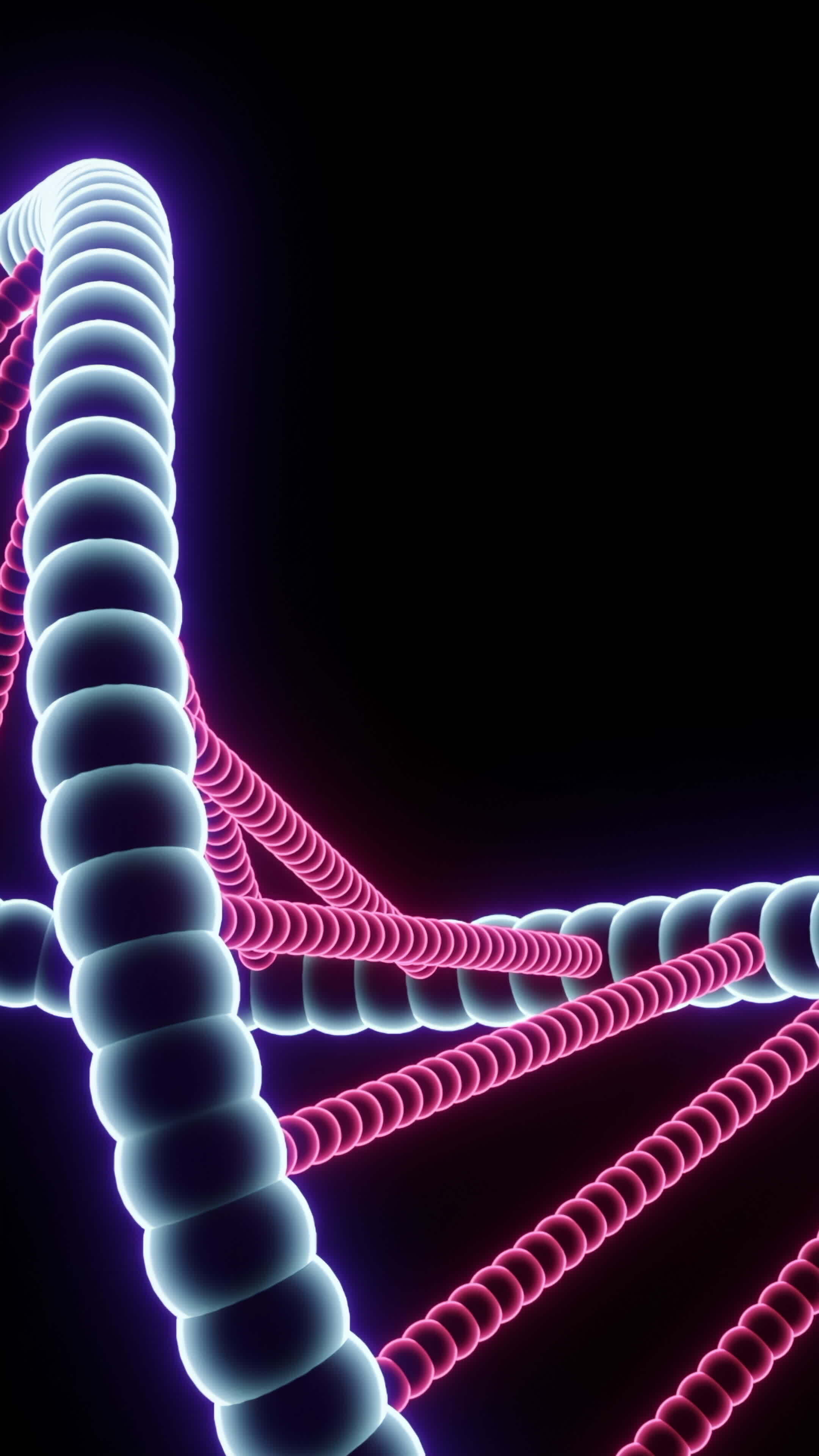 Beautiful moving spiral with DNA. Design. Rotating 3d spiral with glowing lines and dots. Neon ...