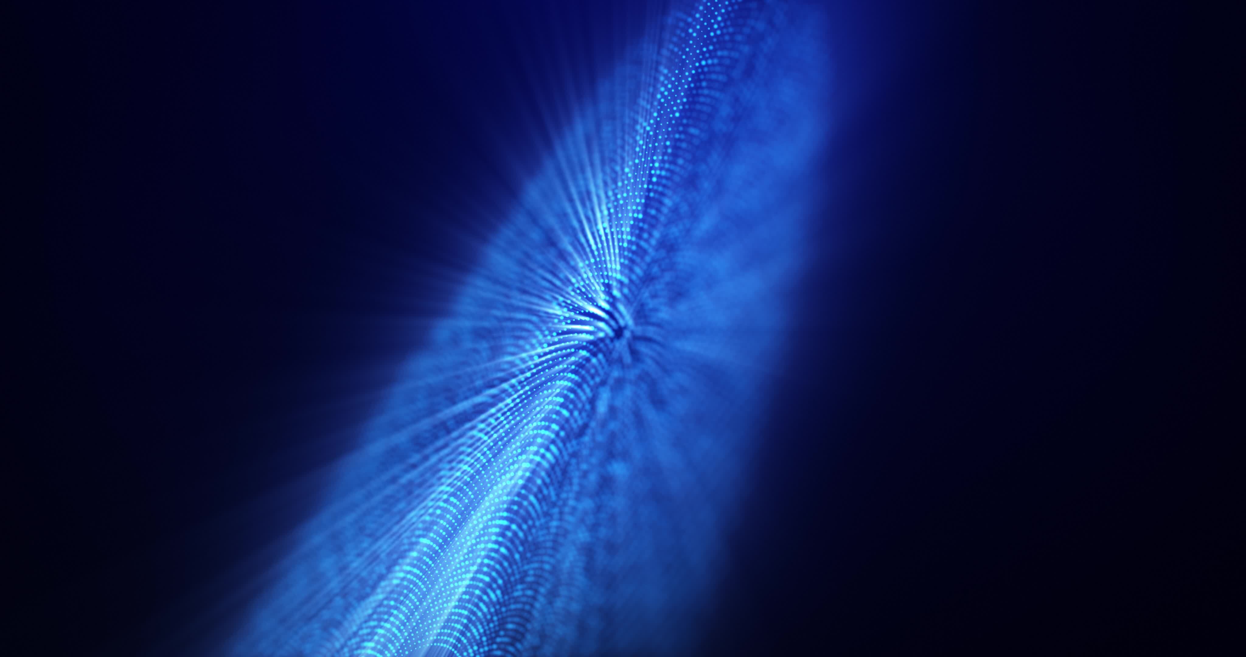 Abstract digital dynamic particle waves with light motion lights background, data flow, cyber ...