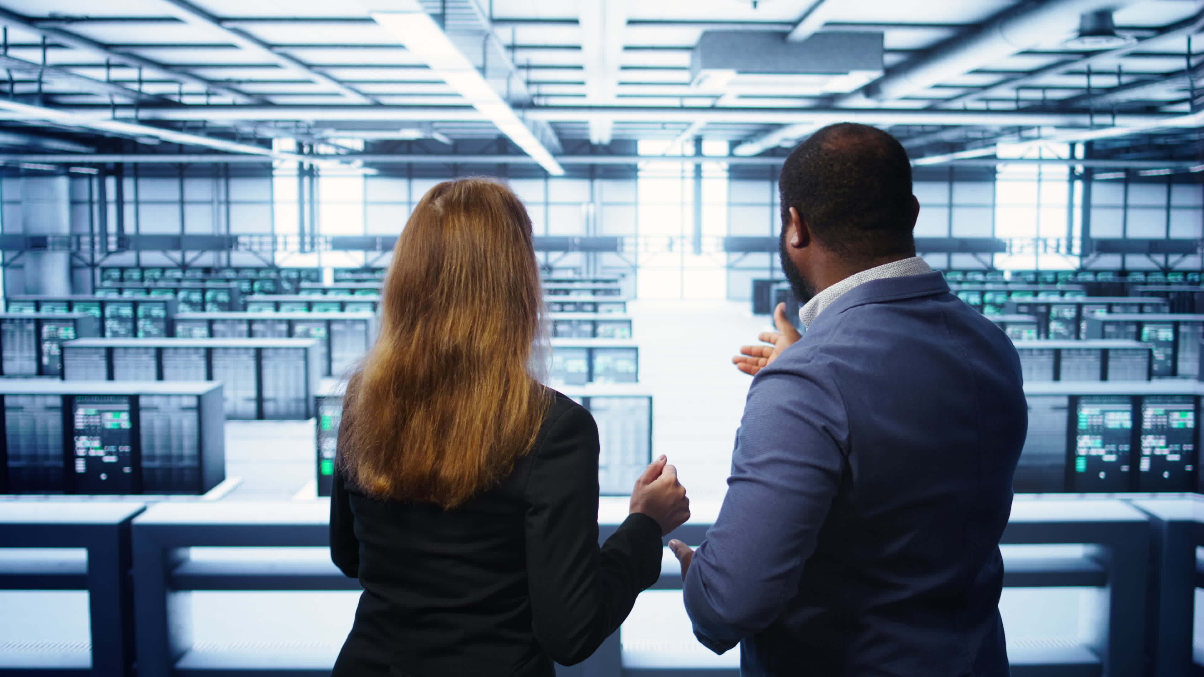 Teamworking Admin Colleagues Inspecting Server Room Hardware It Expert