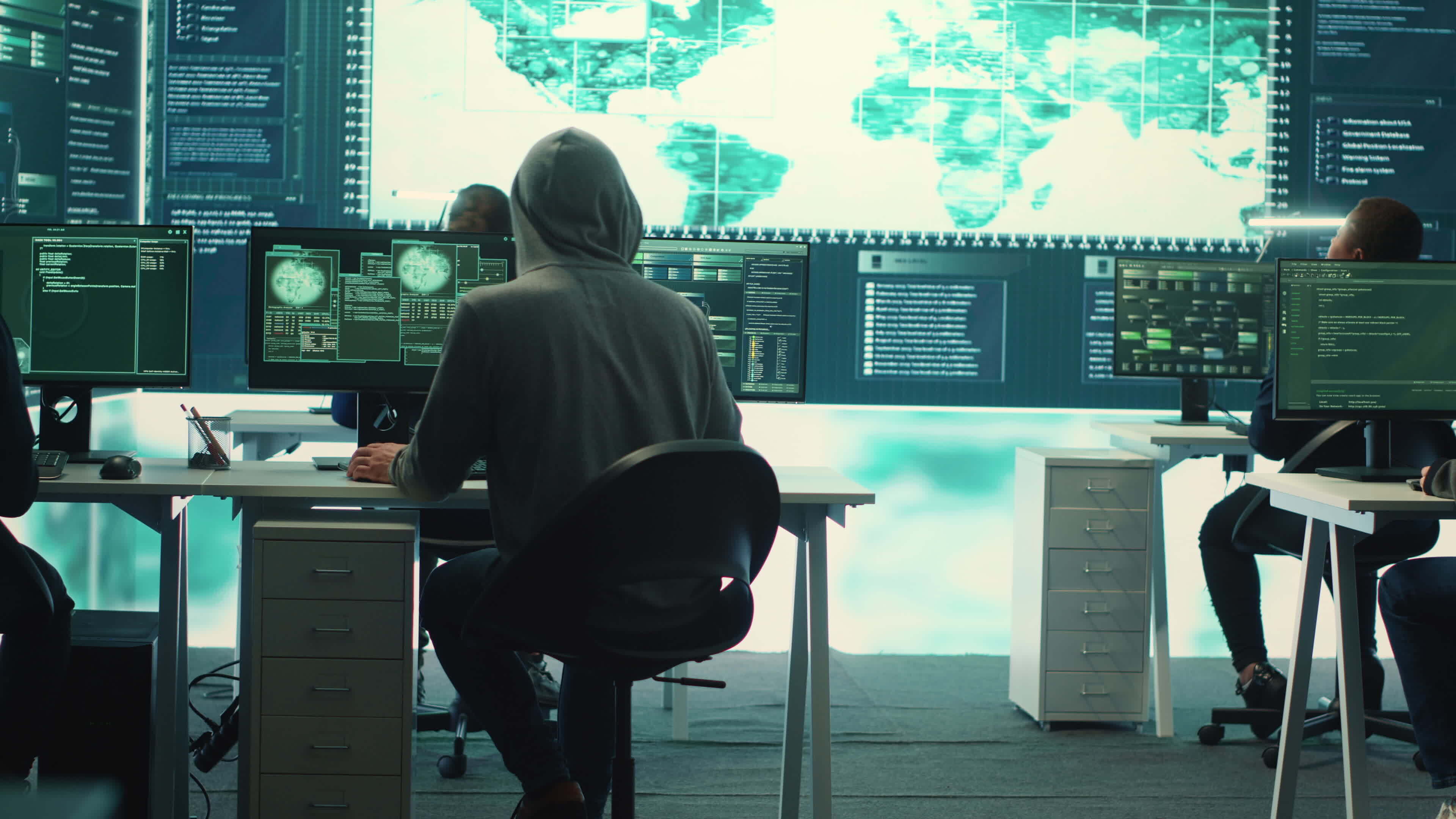 Cyber Operations Center With Governmental Hackers Working On Digital