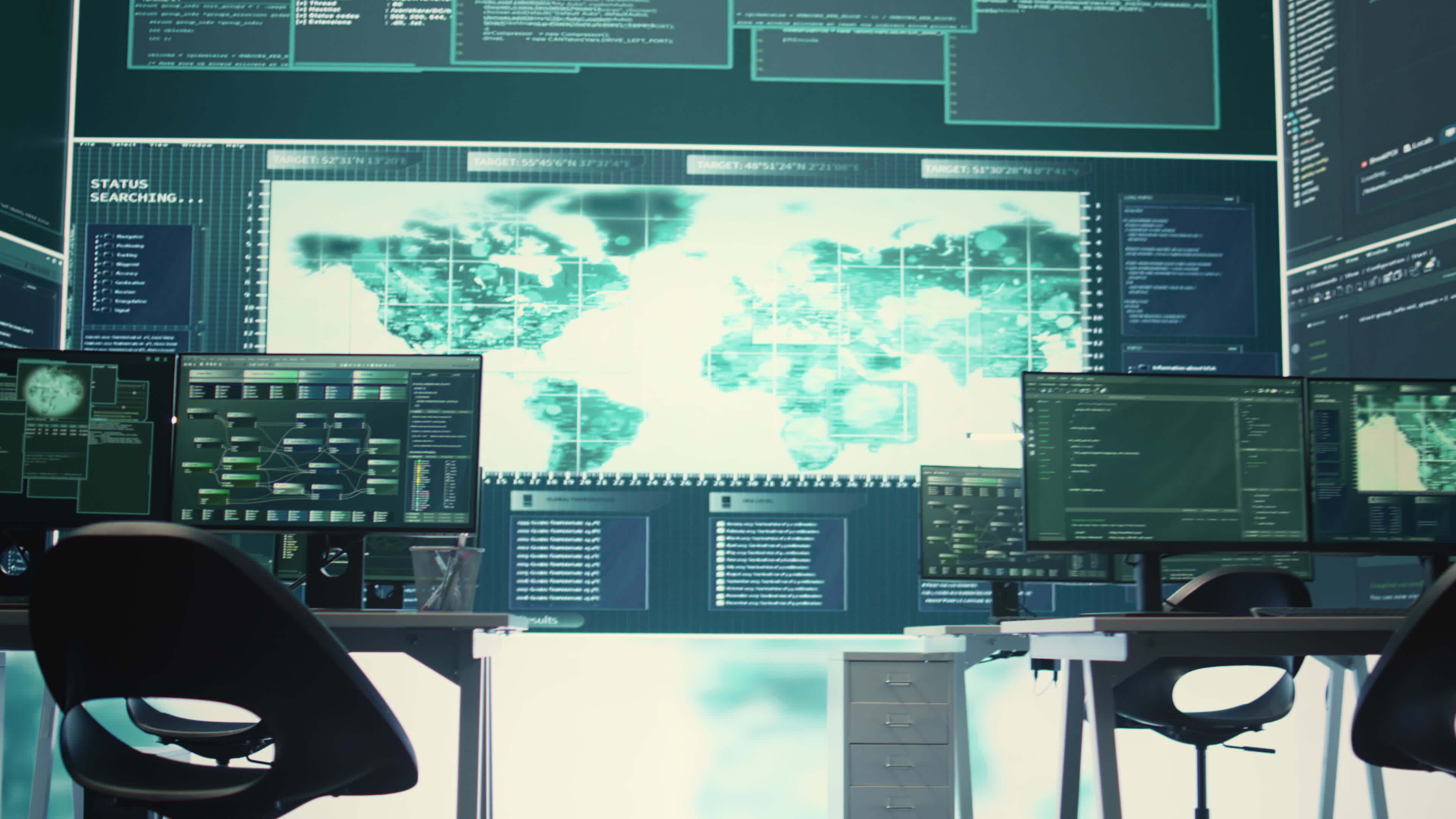 Cyber Security Monitoring Room With High Tech Equipment Governmental