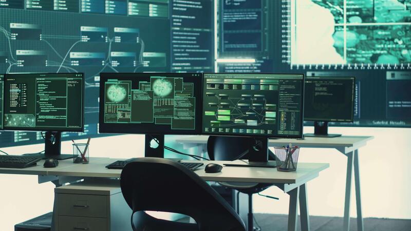 Advanced Cyber Surveillance Room With No Personnel Present Governmental Agency Ensuring