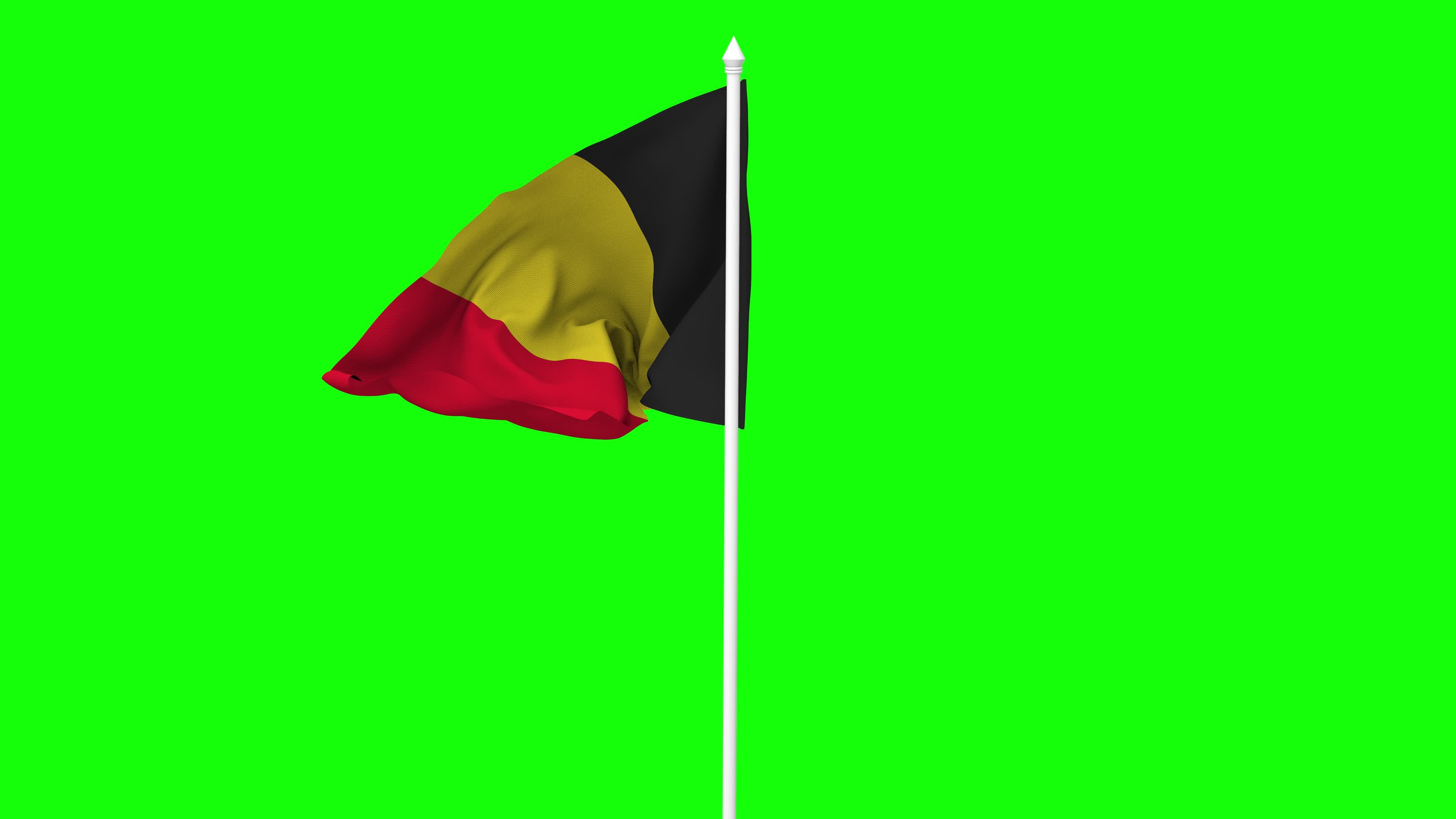 Belgium Flag Waving In Wind With Pole 3d Rendering Chroma Key Luma Matte Black And White