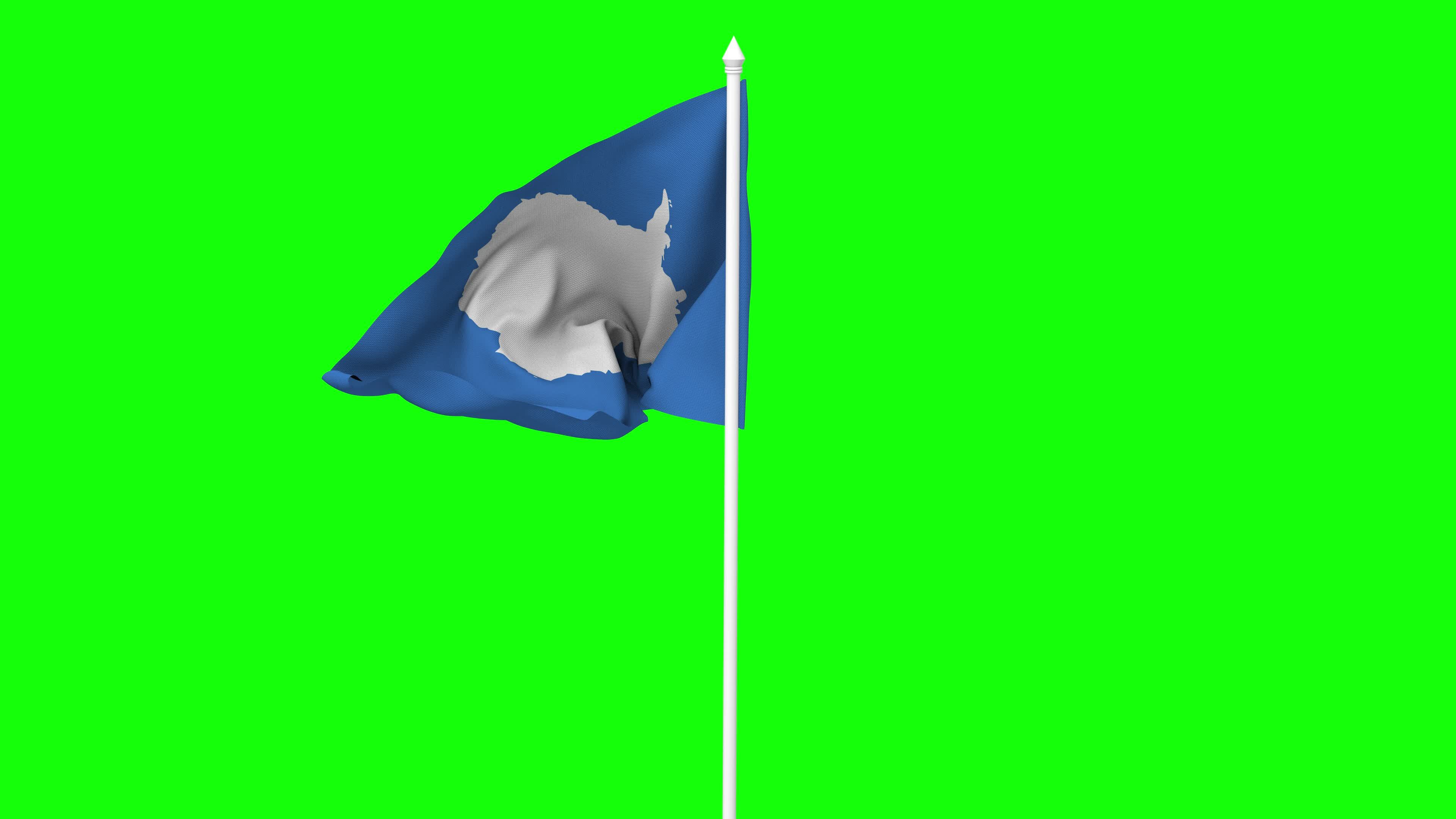 Antarctica Flag Waving In Wind With Pole 3d Rendering Chroma Key Luma Matte Black And White