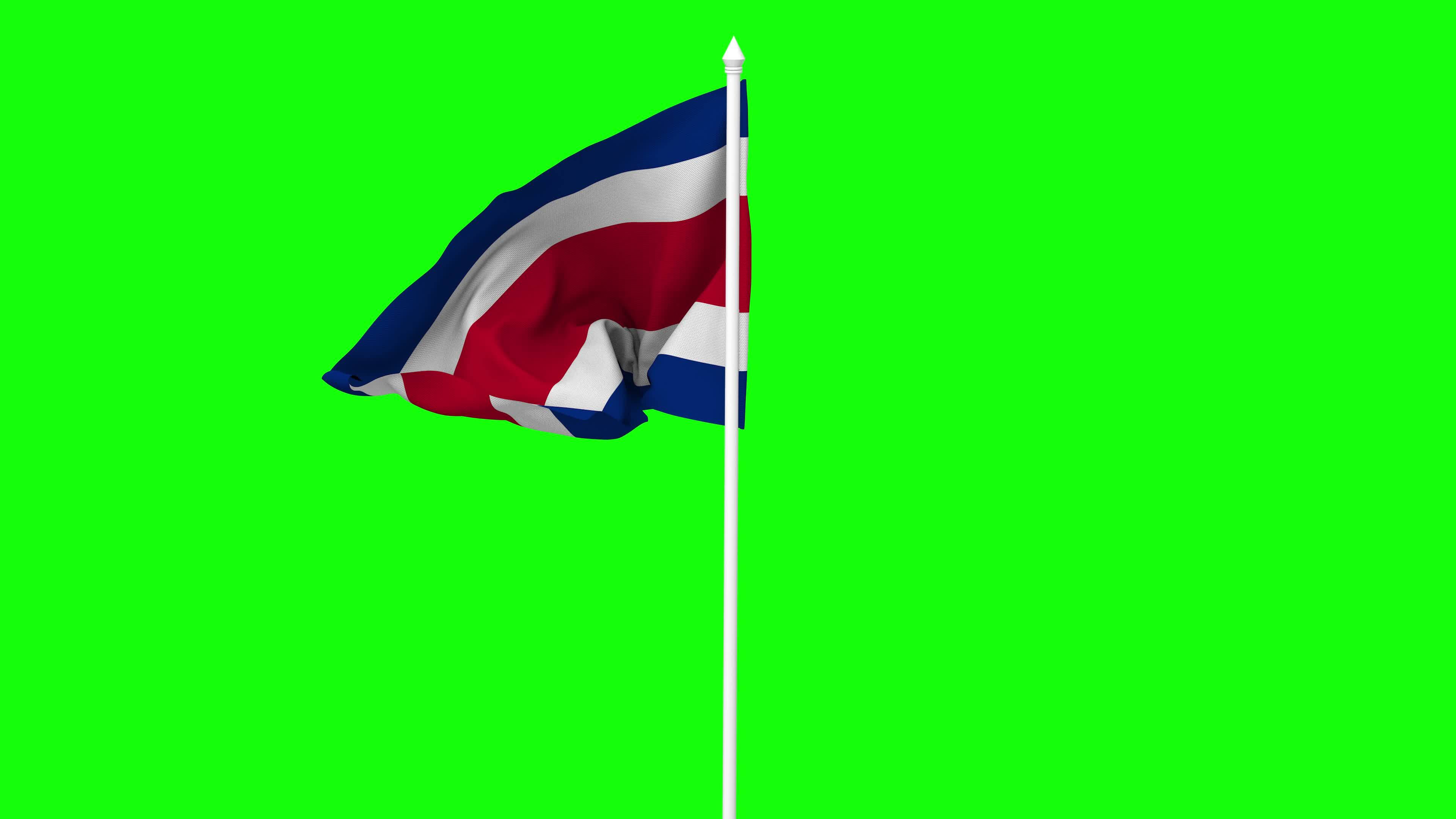 Costa Rica Flag Waving In Wind With Pole 3d Rendering Chroma Key Luma Matte Black And White