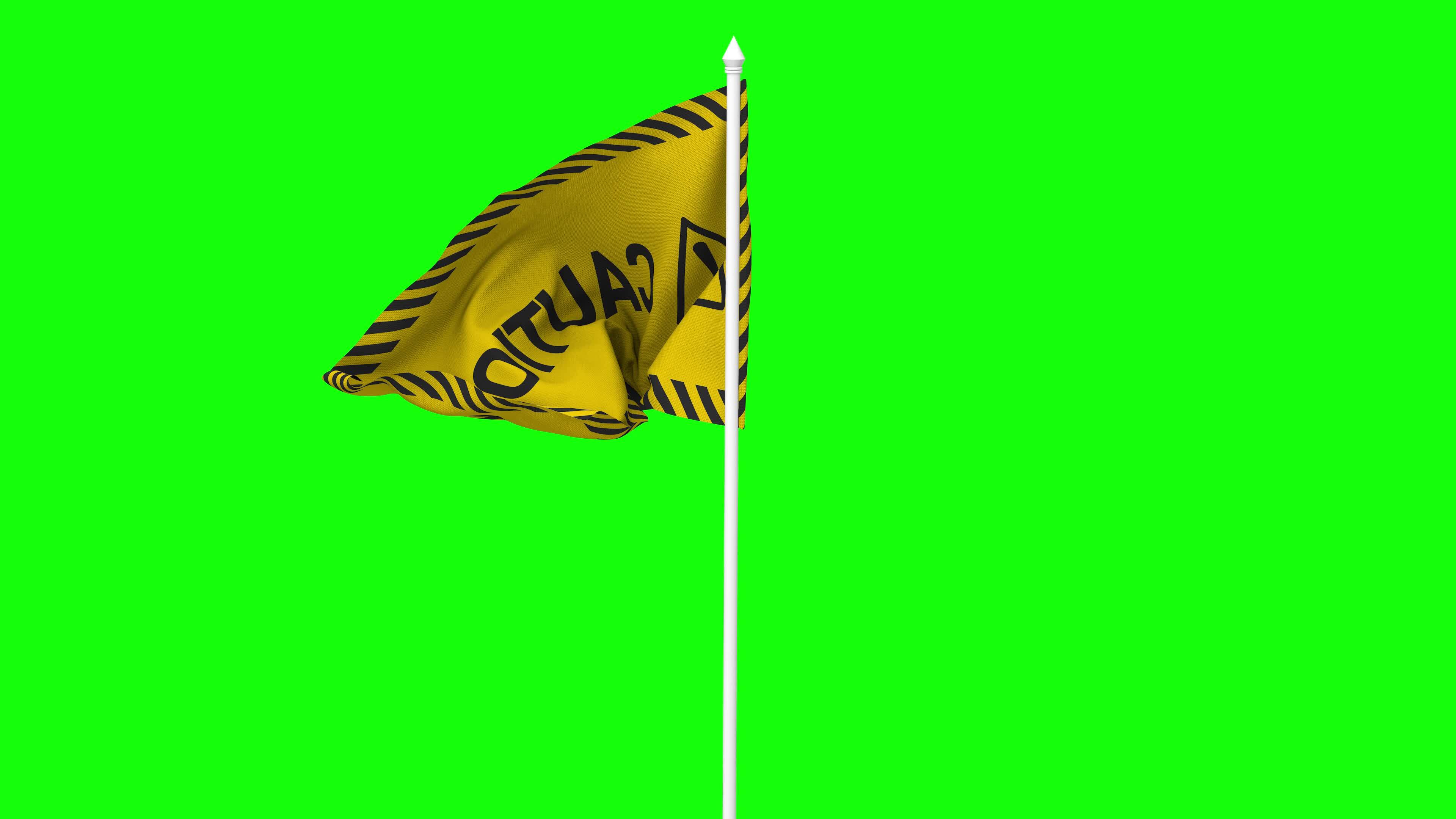 Caution Warning Yellow Flag Waving In Wind With Pole 3d Rendering Chroma Key Luma Matte Black