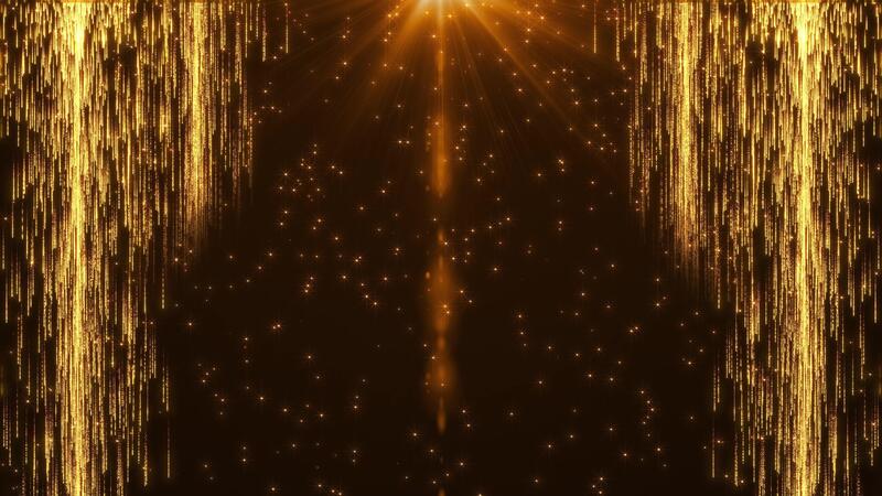Falling bright golden particles, animation of dust and shiny dots and stars, beautiful bokeh ...