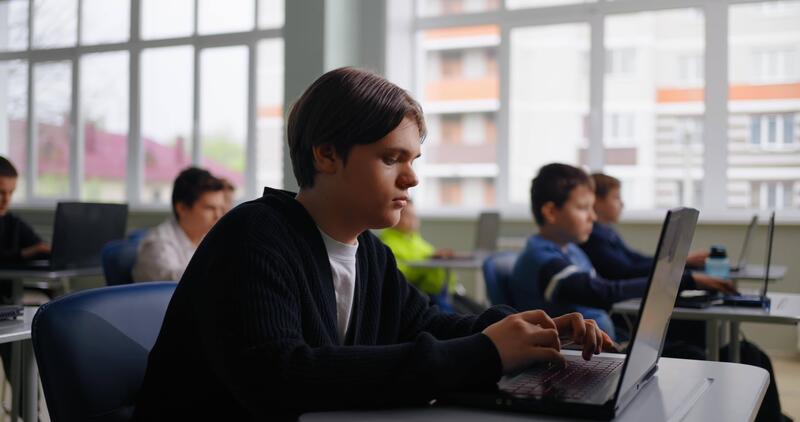 Smart Teenage Boy Learning In Coding Class, Portrait Of Future IT Professional And Programmer ...