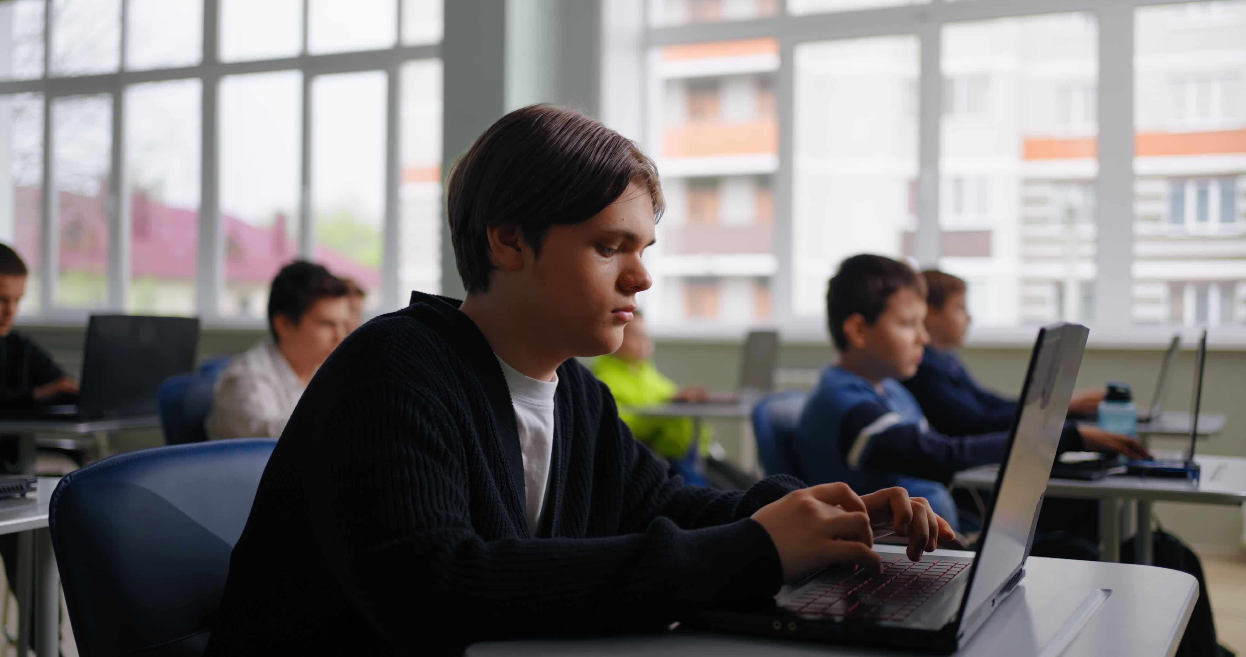Smart Teenage Boy Learning In Coding Class, Portrait Of Future IT ...
