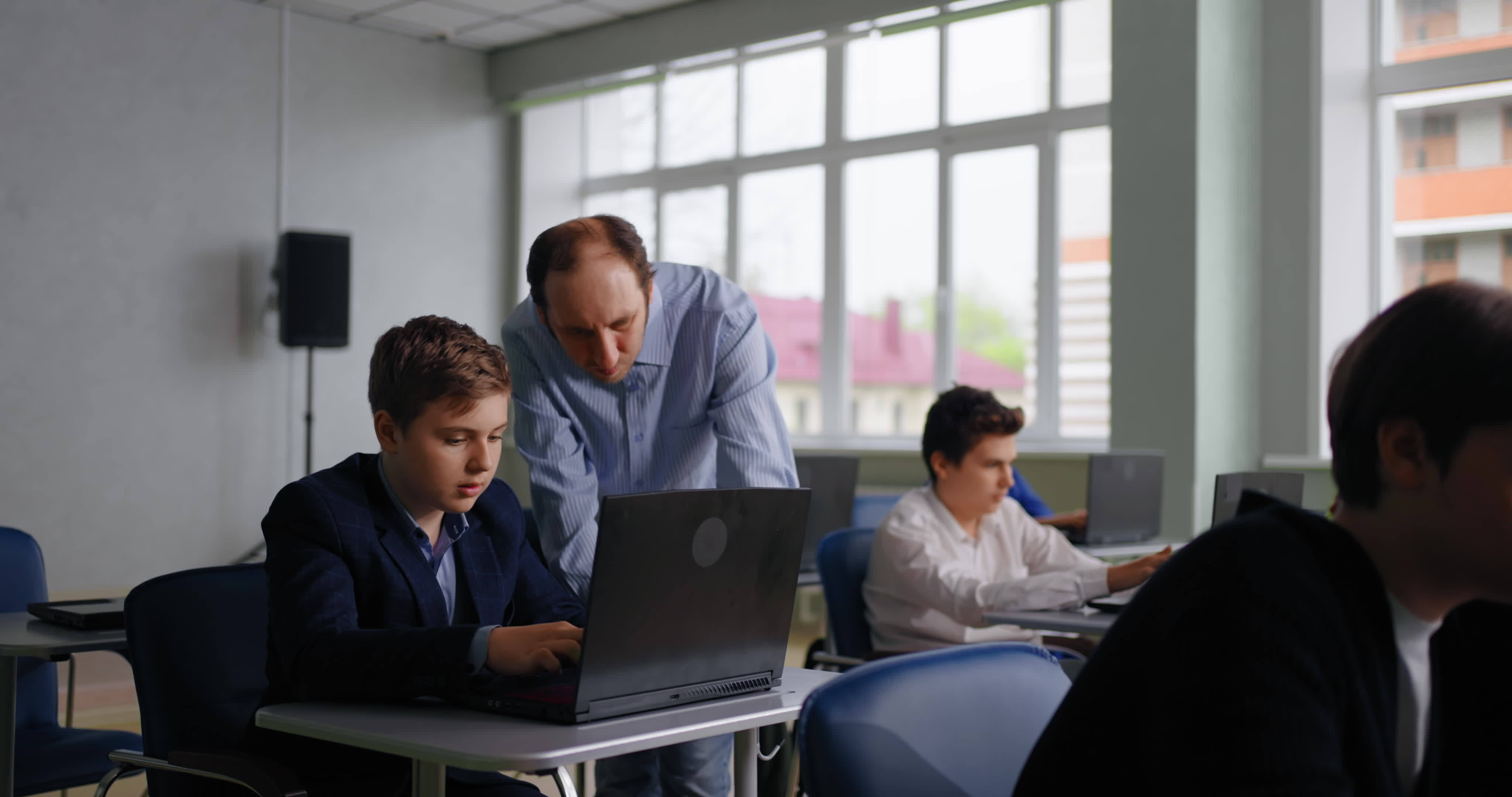 Teen Boy Studying Programming Languages In School, Optional Class Of ...