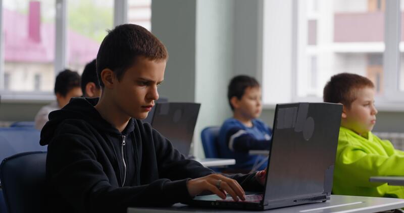 Teenagers Students In Computer-Based Classroom Of High School, Pupils ...