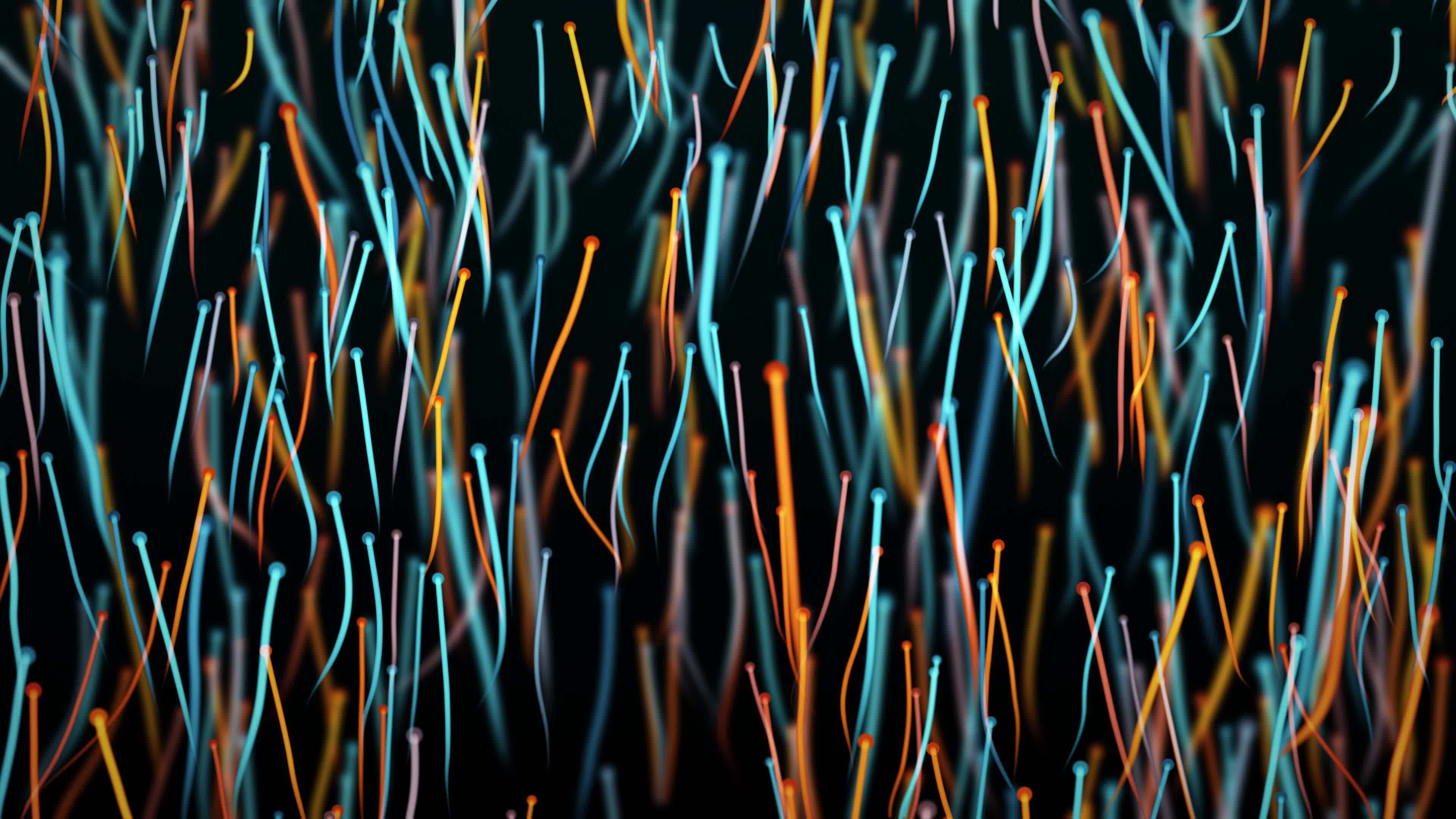 Surreal Blue And Orange Curvy Lines Floating Up On A Dark Background