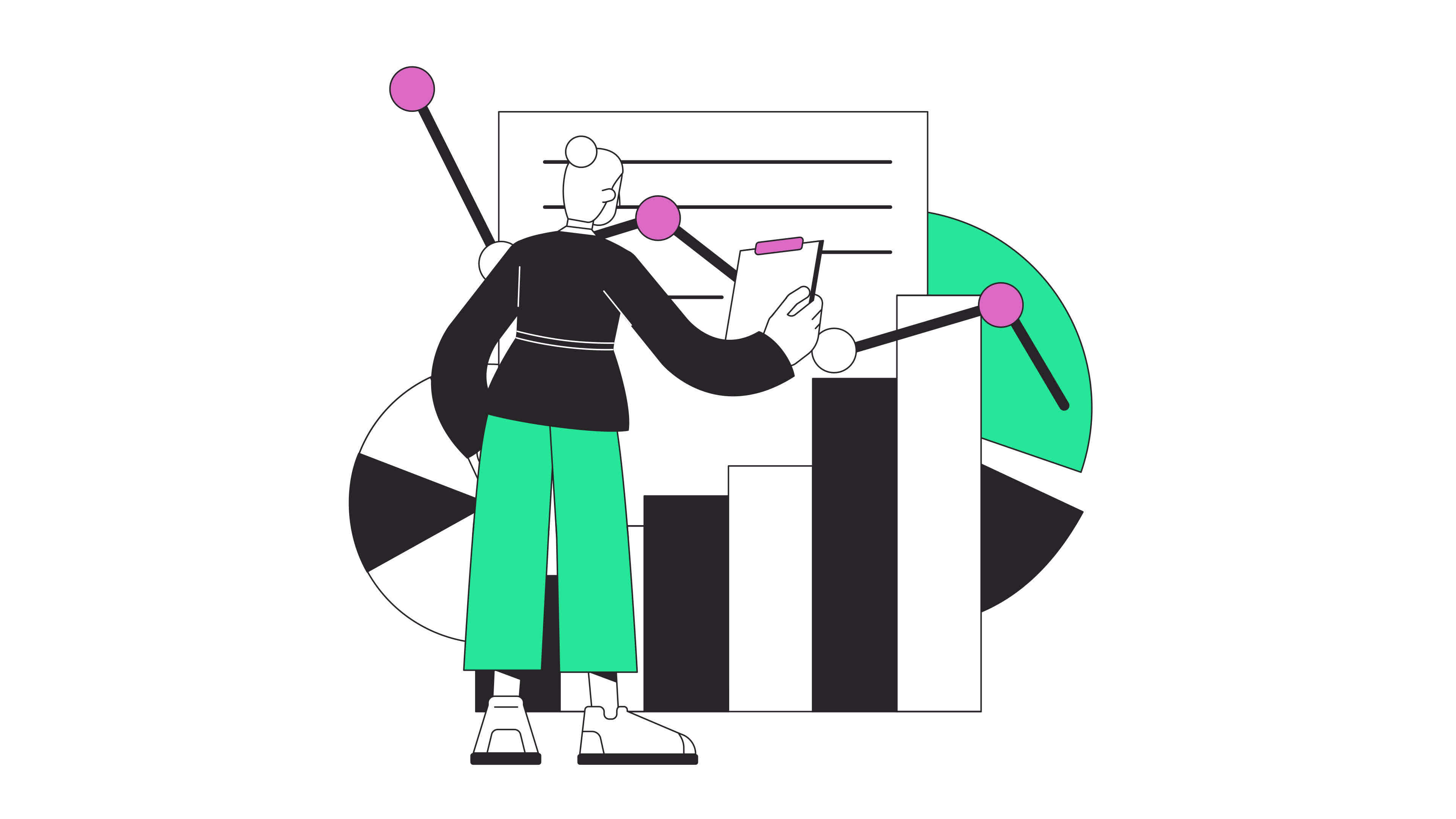 Collecting Business Data Line 2d Animation Businessperson Researching Market Trends With