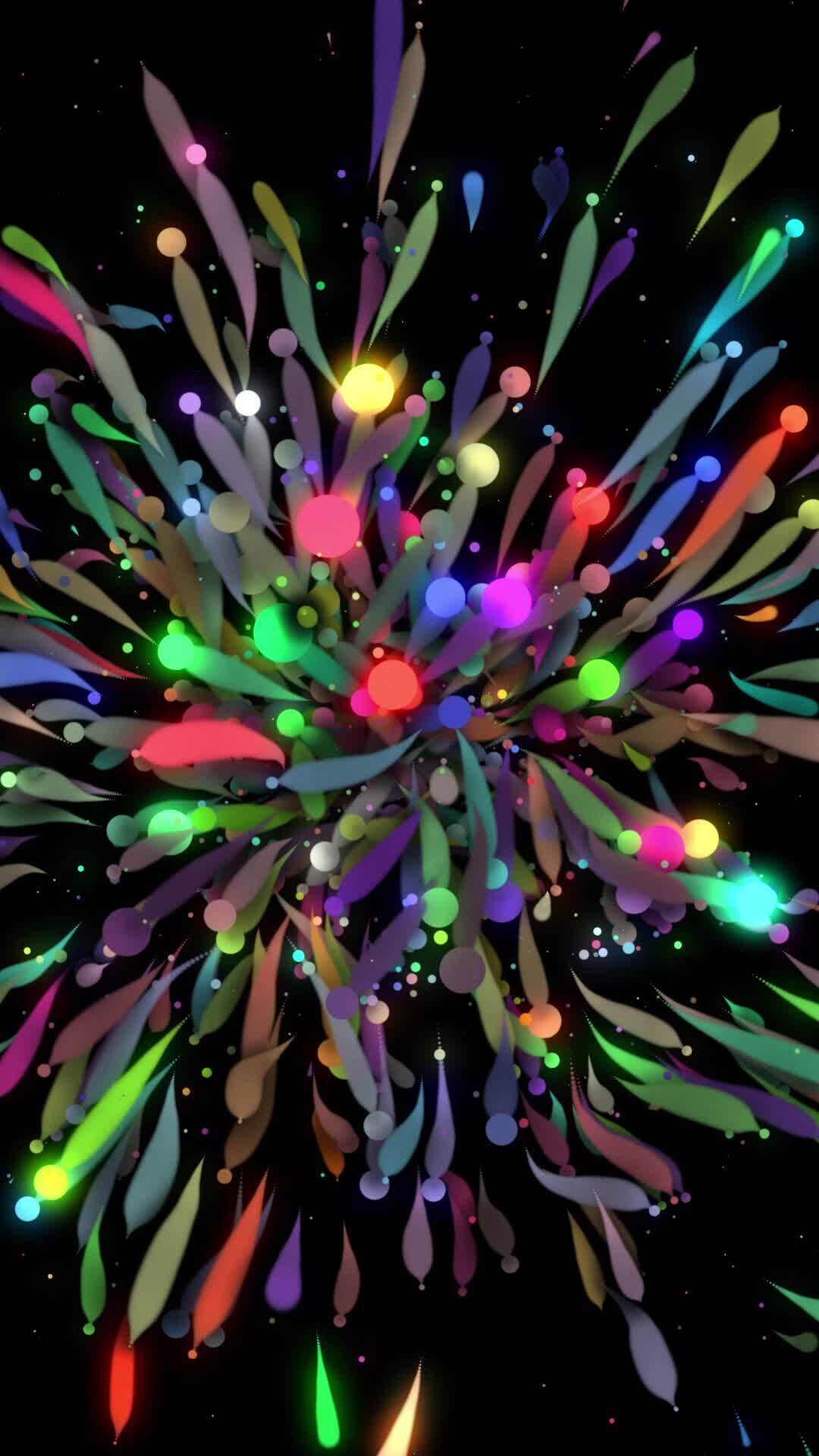 Vertical - vibrant colorful abstract background with exploding multicolored glow particles. Full ...