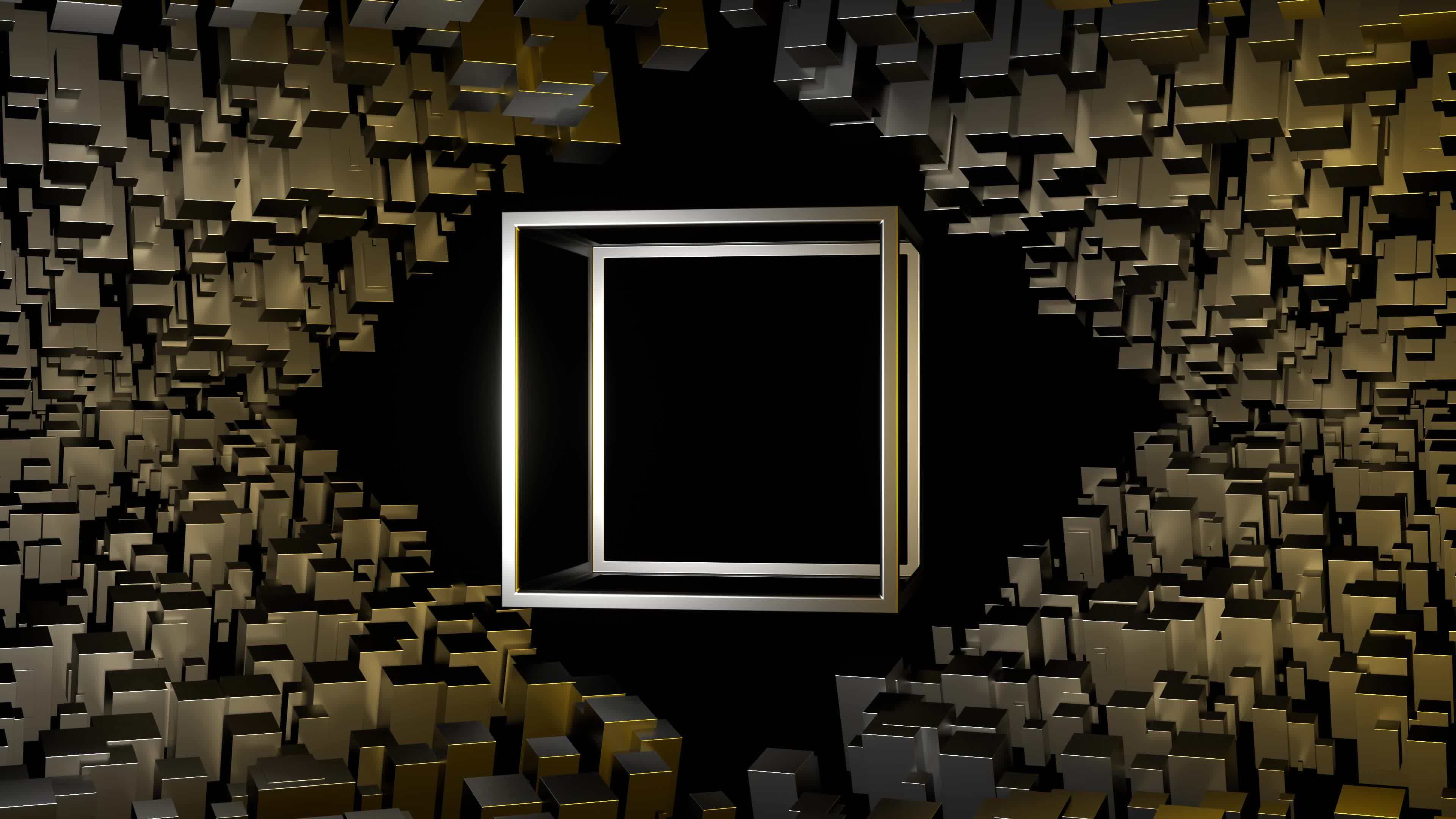 Gold And Silver Rotation Glossy Cube Frame Background Vj Loop In 4k