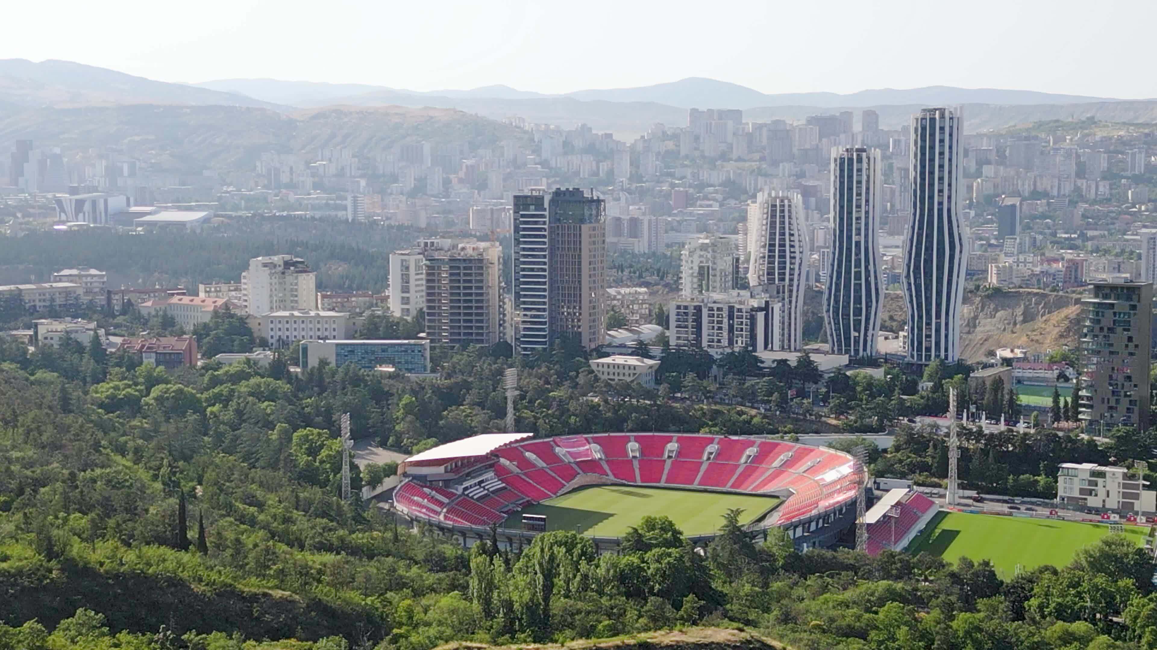 Tbilisi, Georgia- 4th july, 2024 - aerial approach view The Mikheil ... Tbilisi, Georgia- 4th july, 2024 - aerial approach view The Mikheil ...