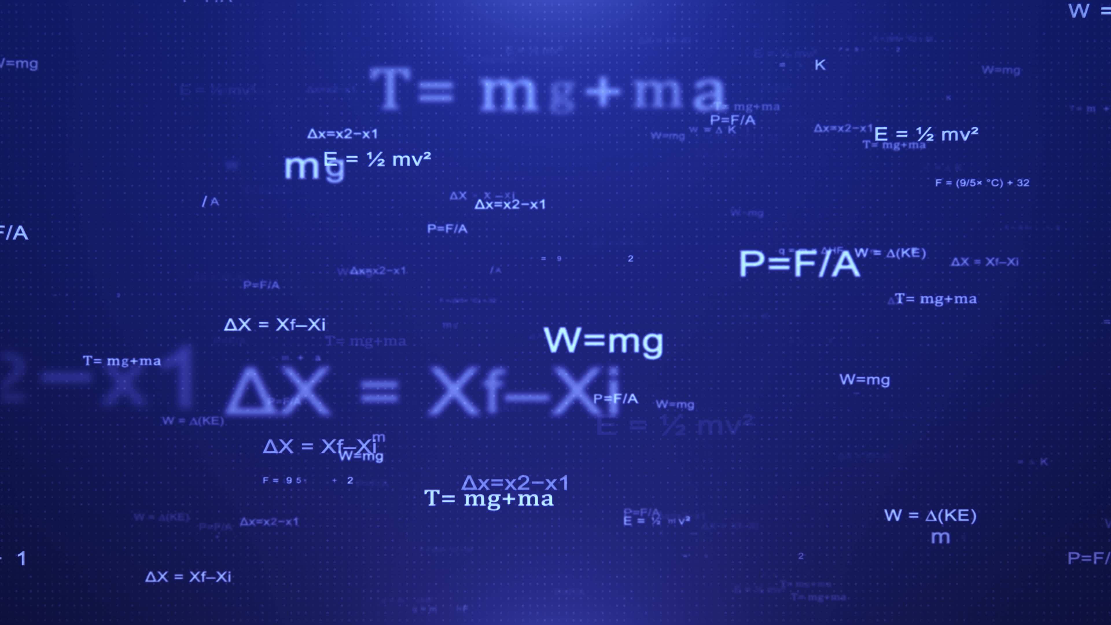 Looped Science Screensaver With Physics Formulas Randomly Emerge And
