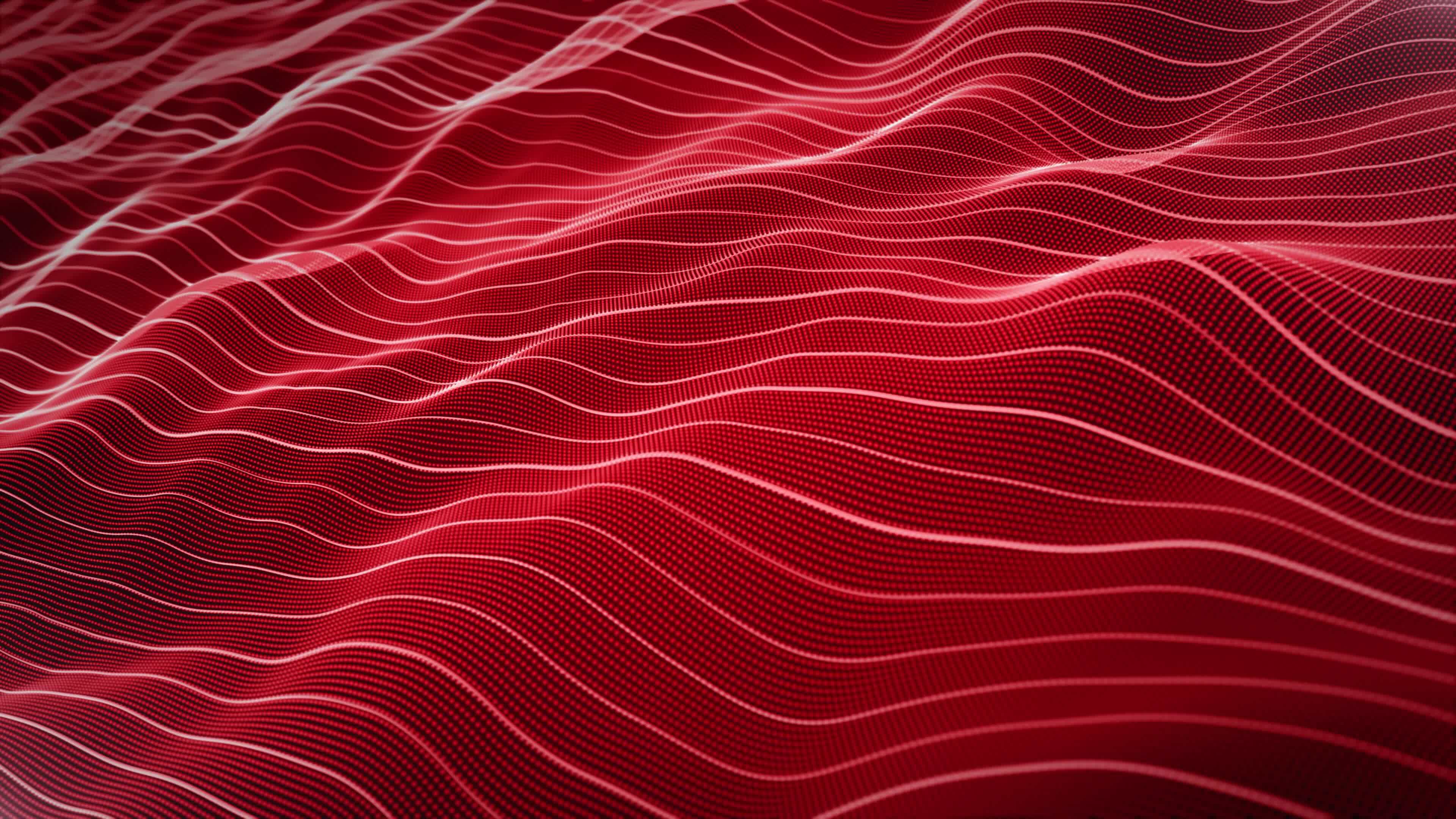 Looped Background With Shiny Red Stream Of Waves Made Of Glowing